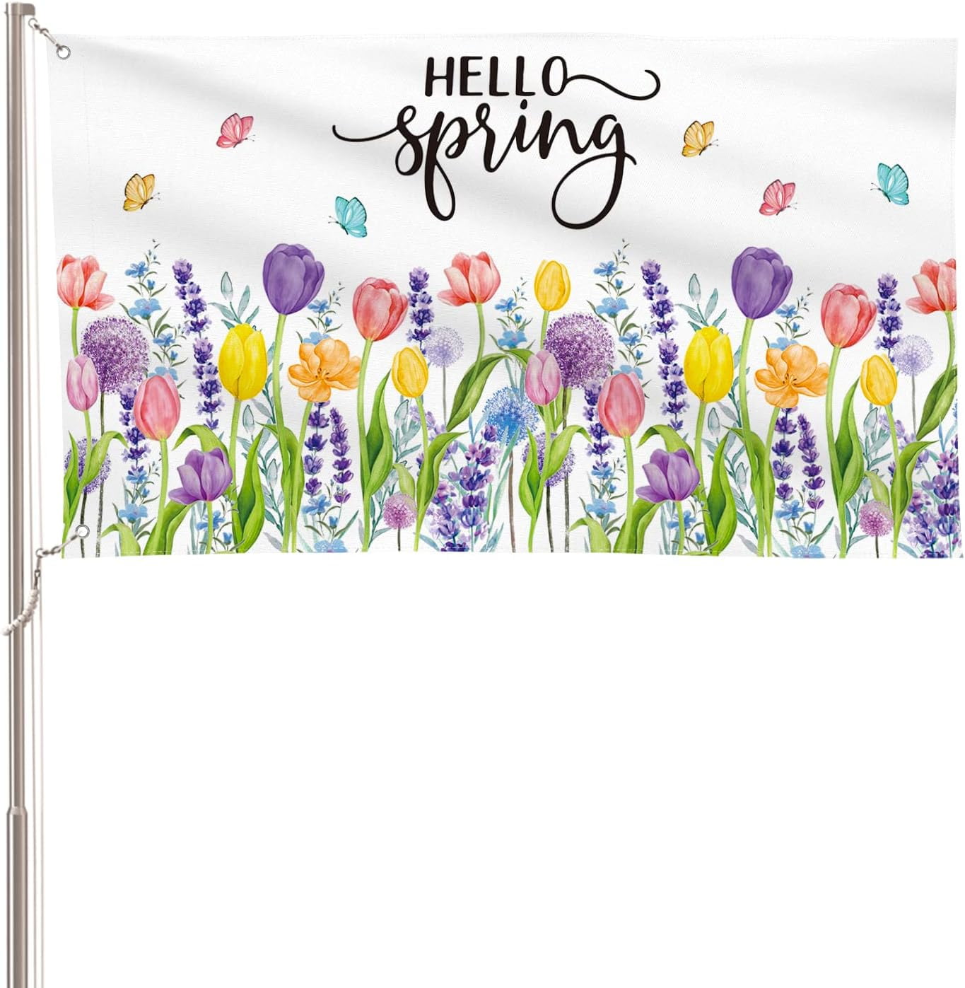 Hello Spring Tulip Lavender House Flag 3x5 FT Double Sided, Seasonal ...
