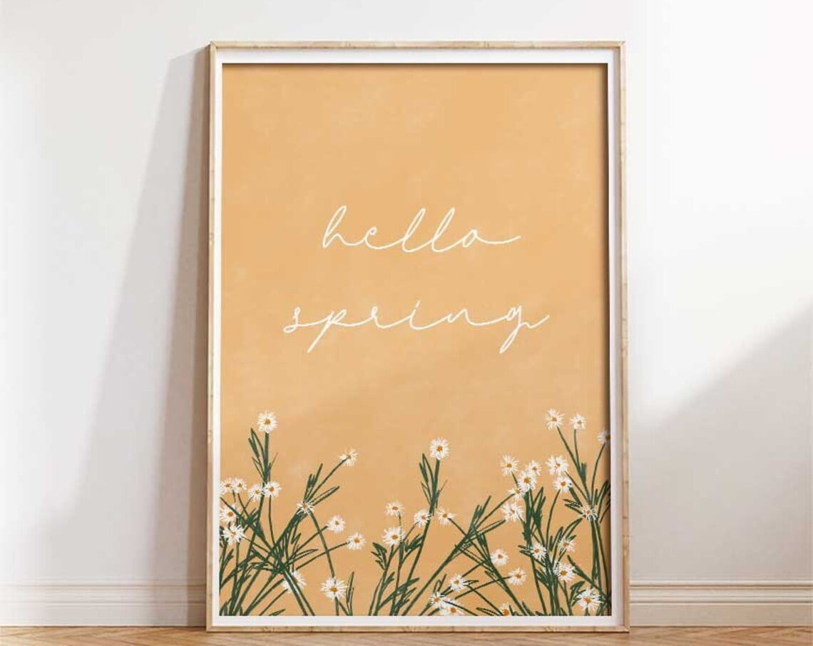 Hello Spring Wall Art, Floral Art, Daisy Print, Spring Wall Decor ...