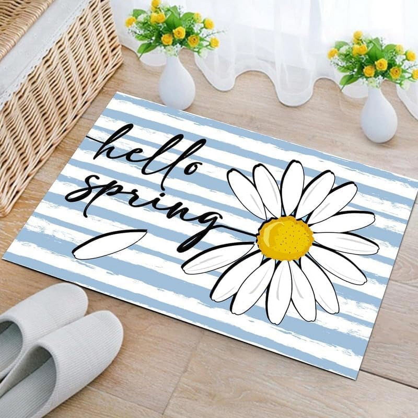 Hello Spring Welcome Door Mat Rustic Farmhouse Decorative Daisy Flower ...