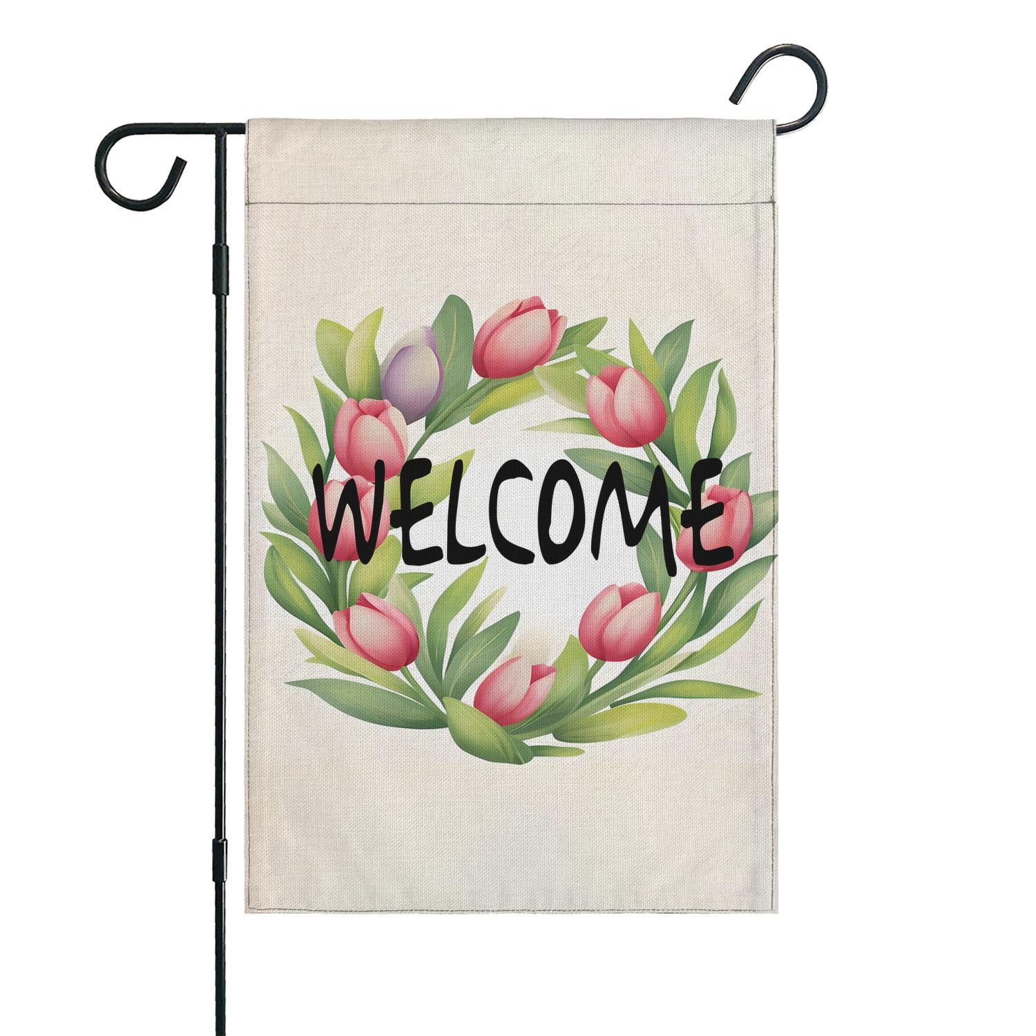 Hello Spring Welcome Flag 12×18 in Welcome Spring Tulips Wreath Garden ...