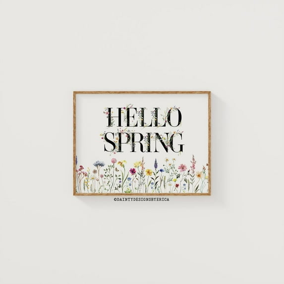 Hello Spring Wildflower Floral Wall Art, Stretched Canvas Size 16x24 ...