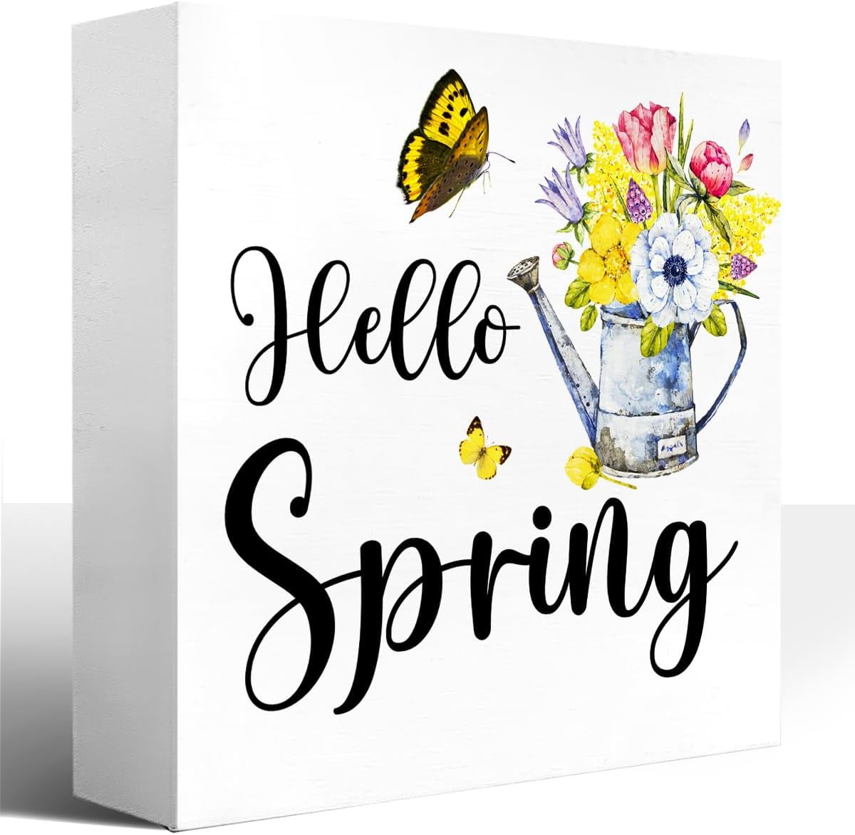 Hello Spring Wood Block Signs,Spring Wooden Desk Sign,Funny Spring Sign ...