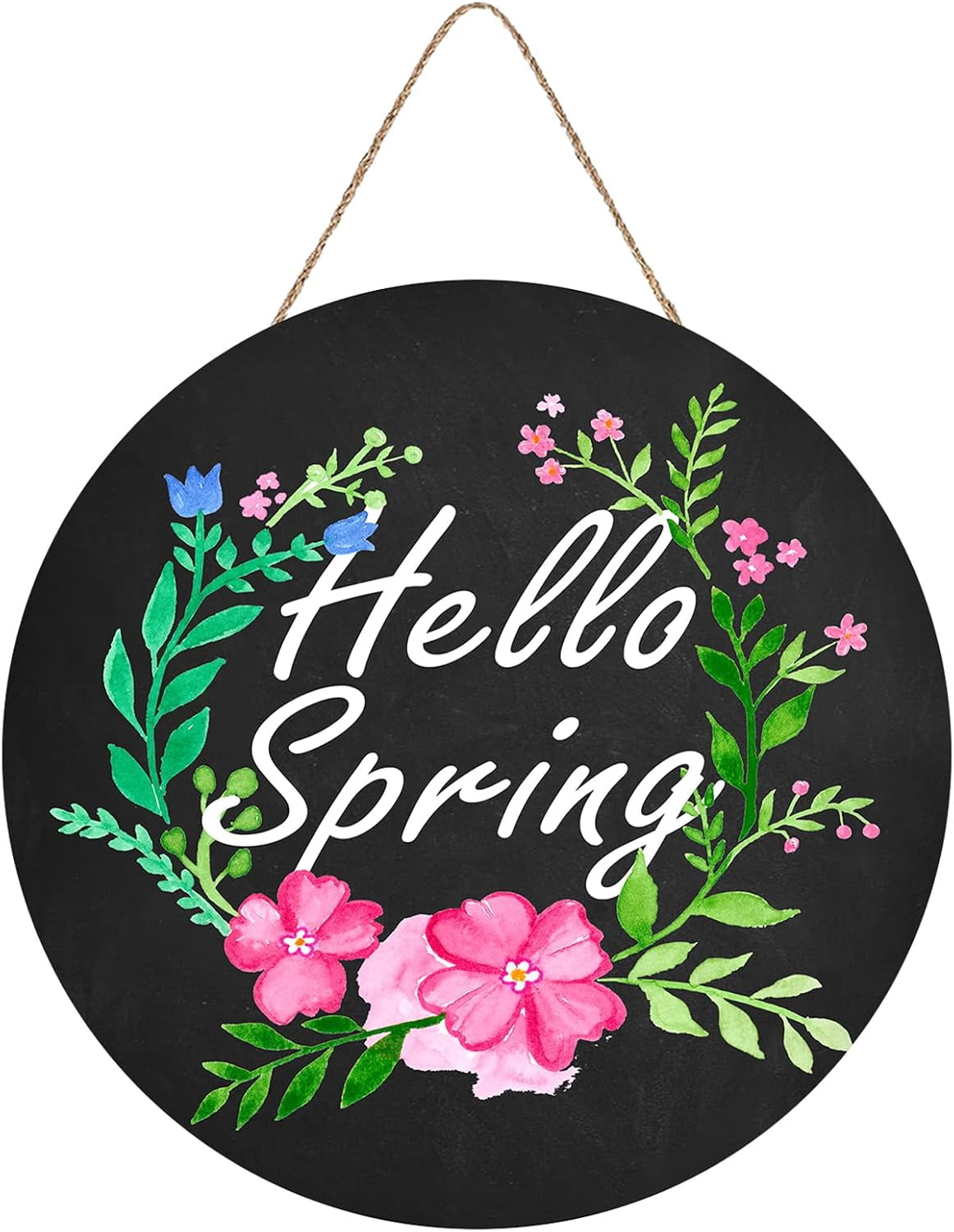 Hello Spring Wood Door Sign Decoration(12"x 12"), Colorful Welcome Door ...