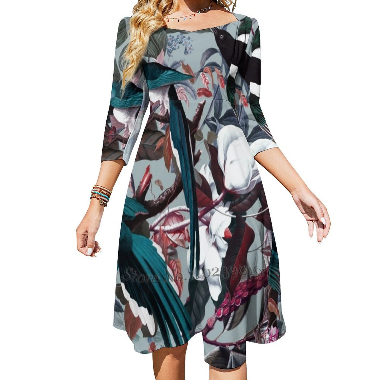 Hello Square Neck Dress Sweet Summer Dress Women Elegant Halter Print ...