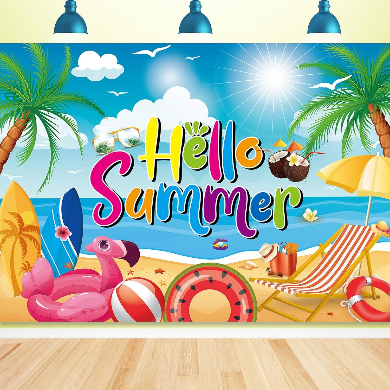 Hello Summer Backdrop,84x60Inch | Beach Backdrop Hawaiian Pool Beach ...