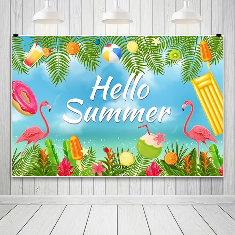Hello Summer Backdrop Hawaiian Sunshine Sea Beach Hawaiian Luau Blue ...