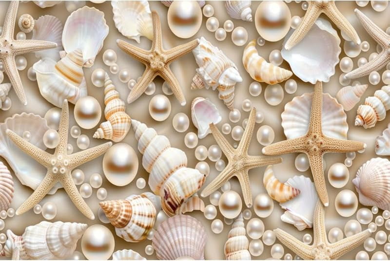 Hello Summer Backdrop Ocean Beach Gravel Scallops Shells Starfish ...