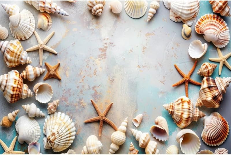 Hello Summer Backdrop Ocean Beach Gravel Scallops Shells Starfish ...