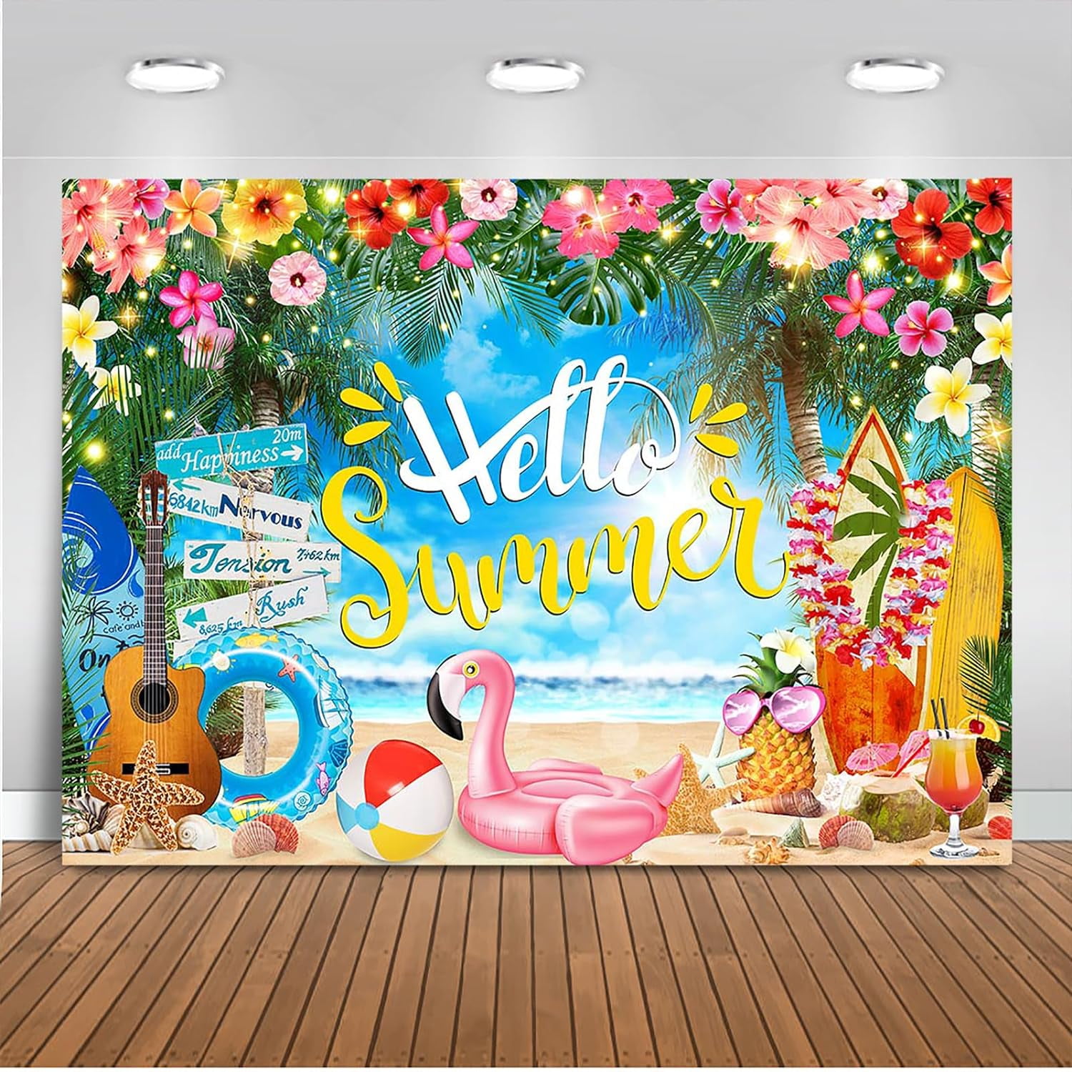 Hello Summer Backdrop Pool Party Tropical Seaside Island Photography ...