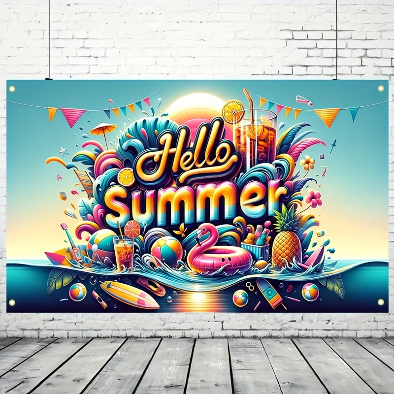 Hello Summer Backdrop Summer Hawaiian Beach Photography Background ...