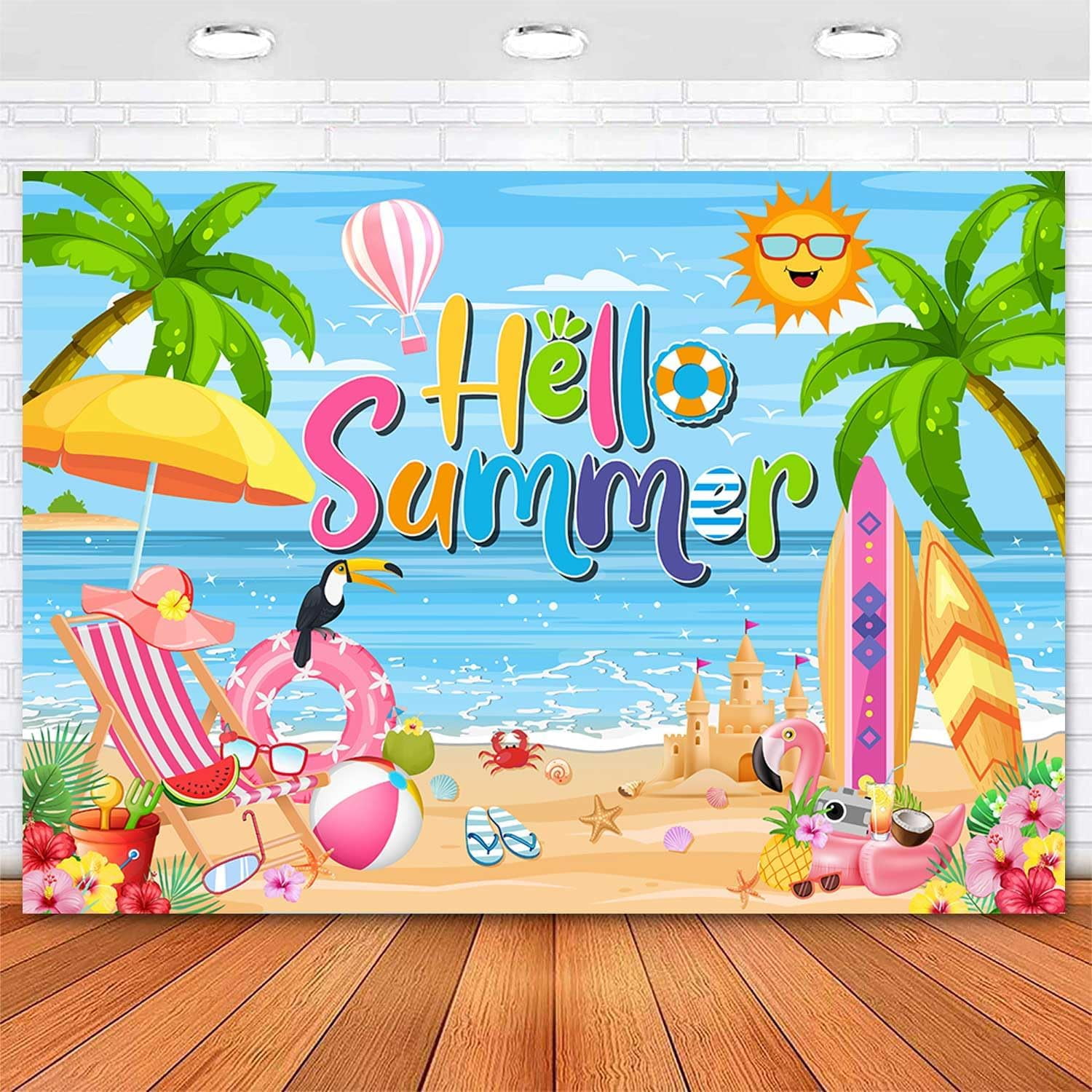 Hello Summer Backdrop Tropical Summer Hawaiian Beach Backdrops Palm ...