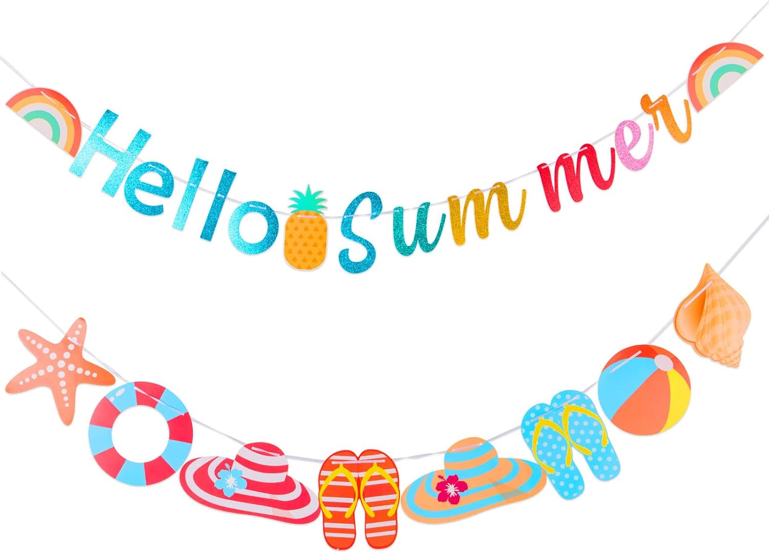 Hello Summer Banner Glitter Beach Patterns Banner Colorful Summer Pool ...
