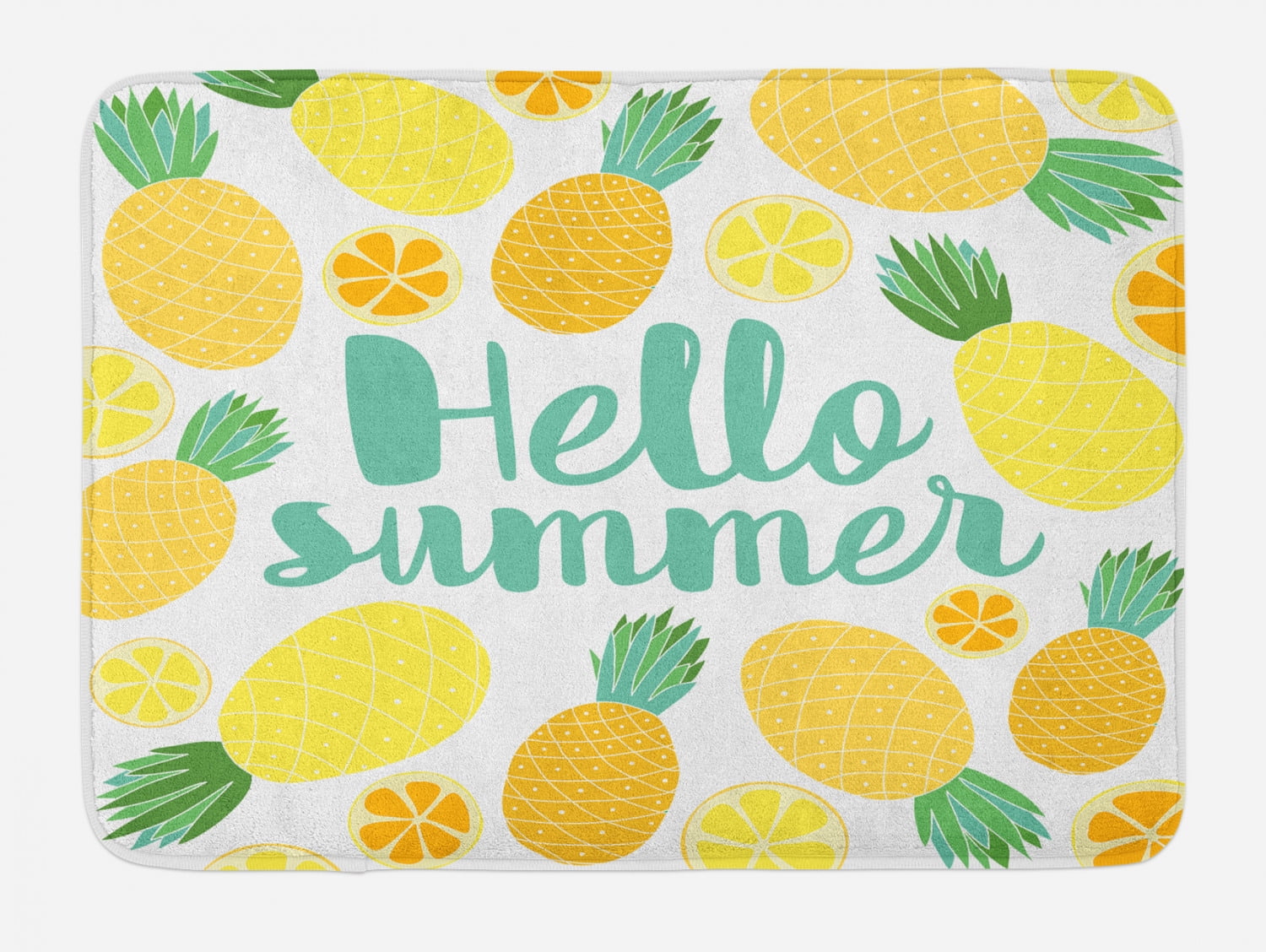 Hello Summer Bath Mat, Exotic Themed Pineapples and Citrus Fruits with ...