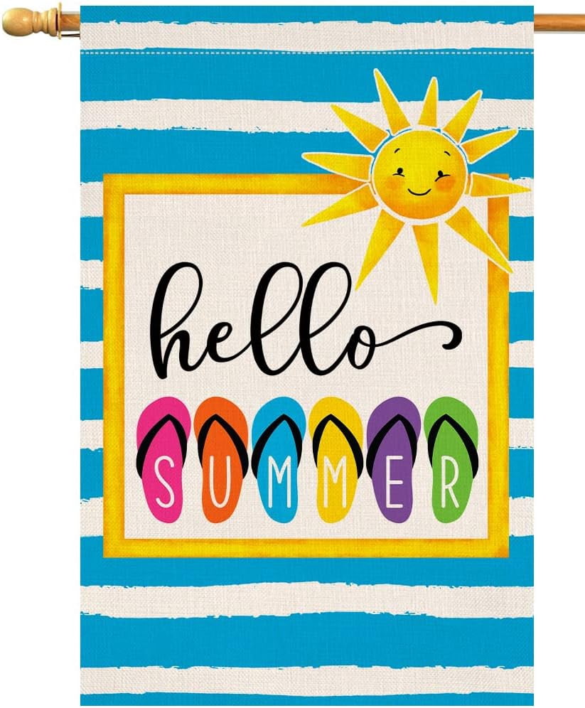 Hello Summer Beach House Flag 28 x 40 Vertical Double Sided Colorful ...