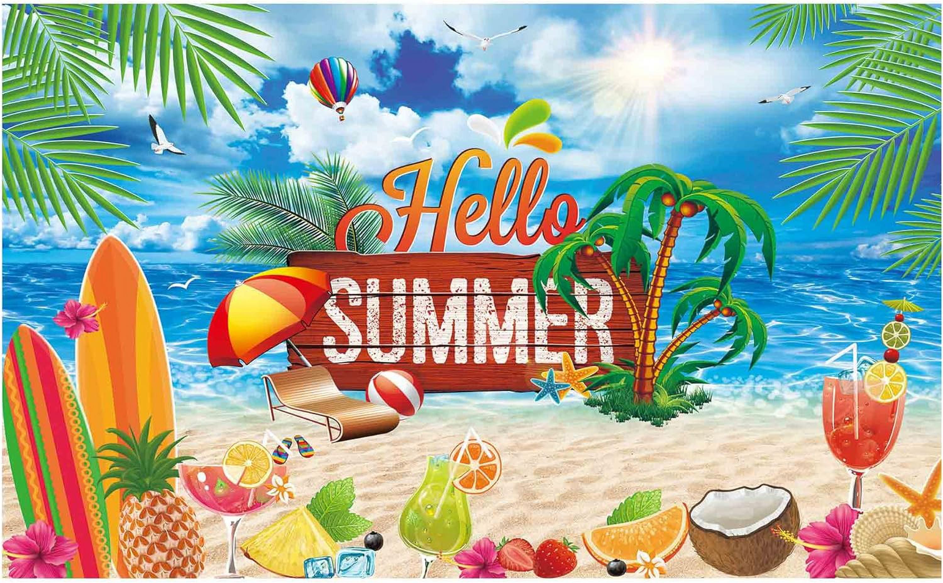 Hello Summer Beach Party Backdrop Tropical Seaside Island Pool Party ...