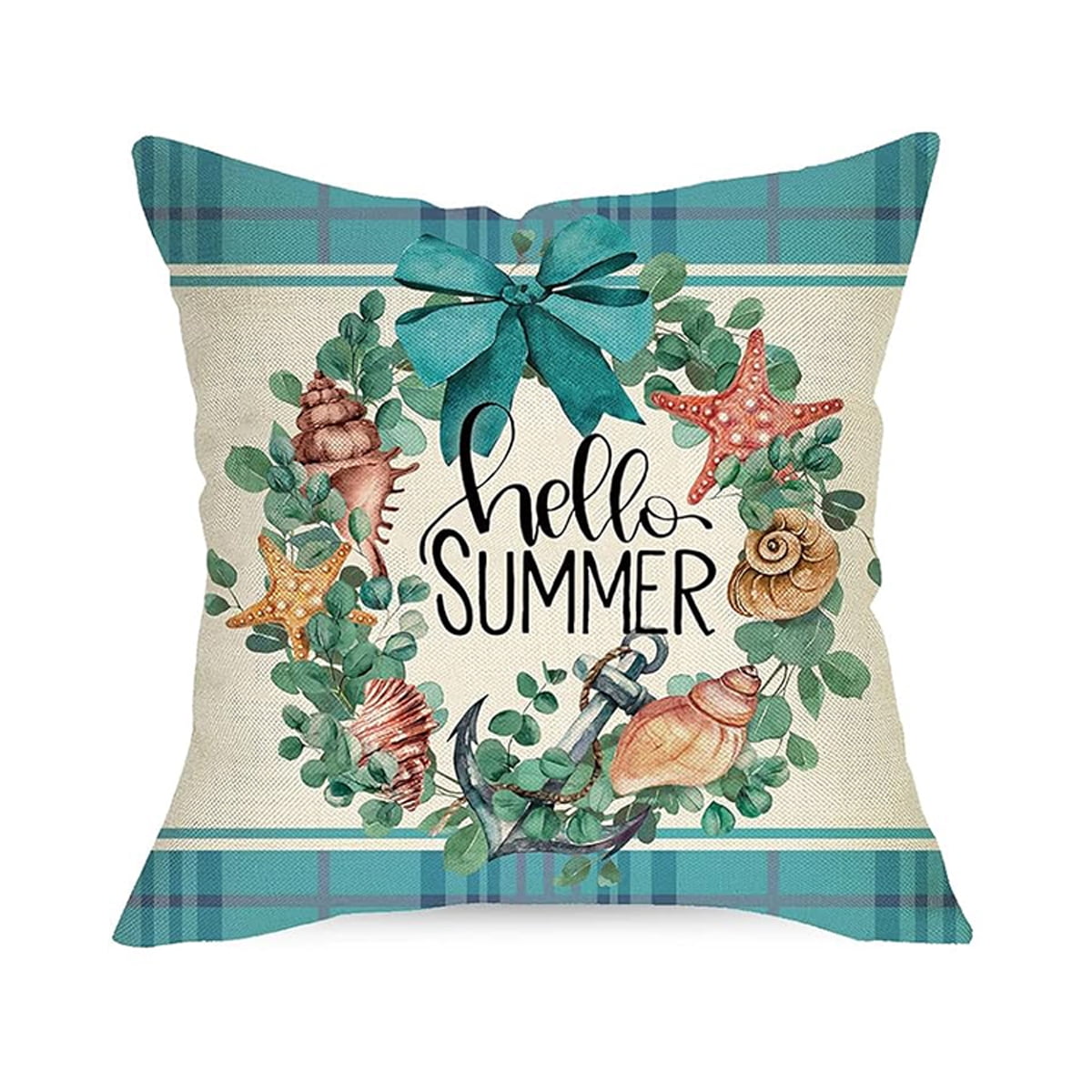 Hello Summer Beach Shell Coral Coastal Decorative Throw Pillow Covers ...