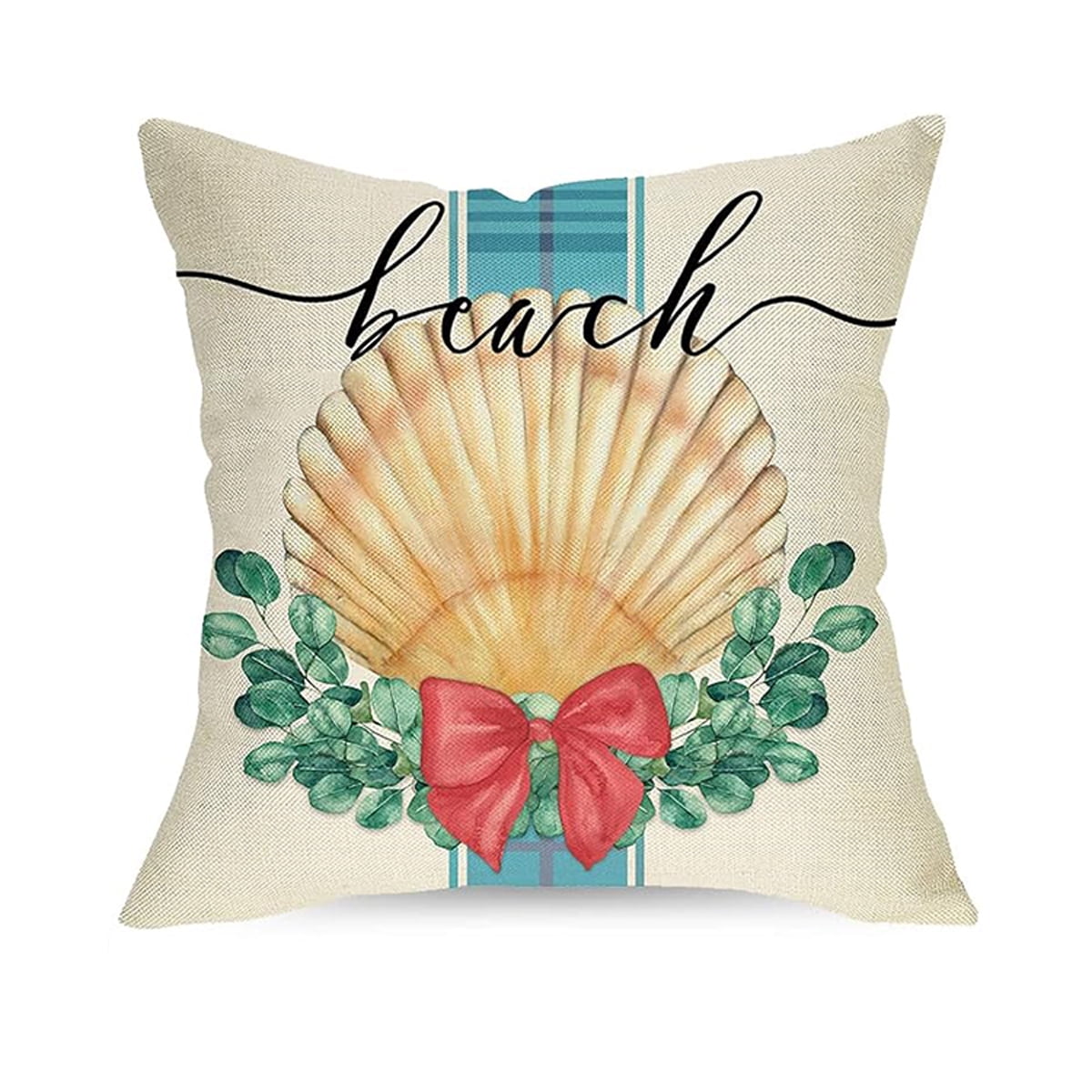 Hello Summer Beach Shell Coral Coastal Decorative Throw Pillow Covers ...