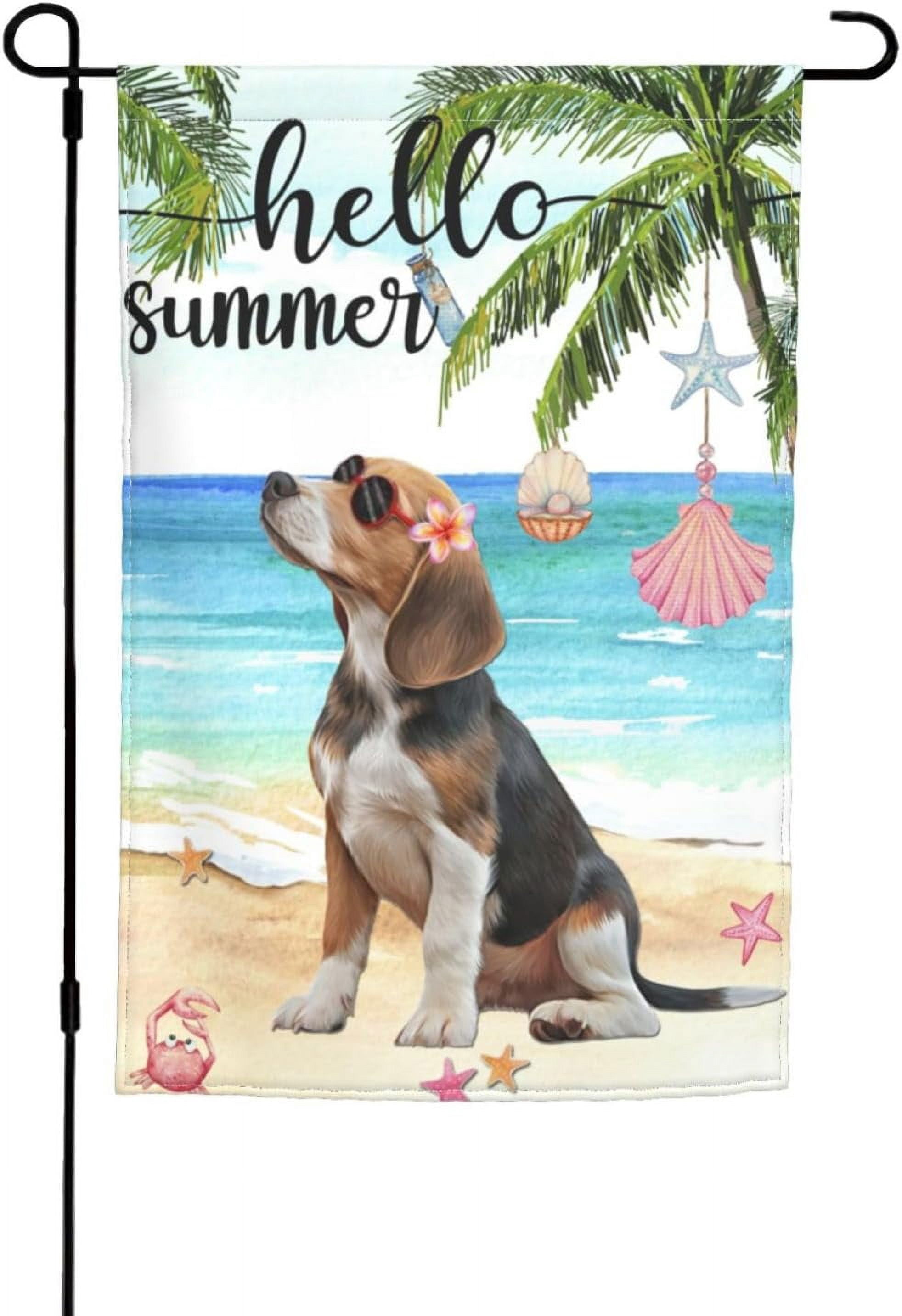 Hello Summer Beagle Puppy Dog Tropical Beach Garden Flag Double Sided ...