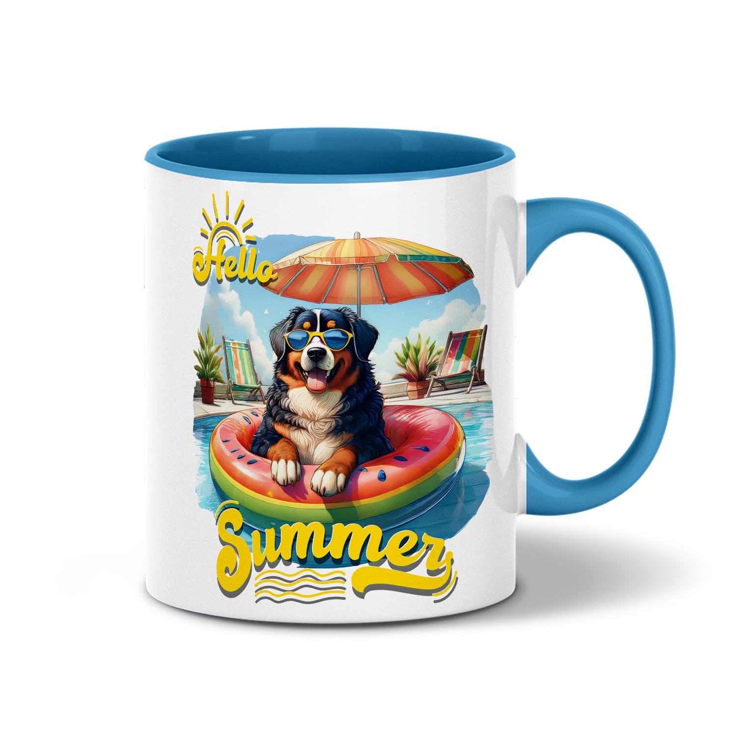 Hello Summer Bernese Mountain Dog Pool Day on Watermelon Float 11oz ...