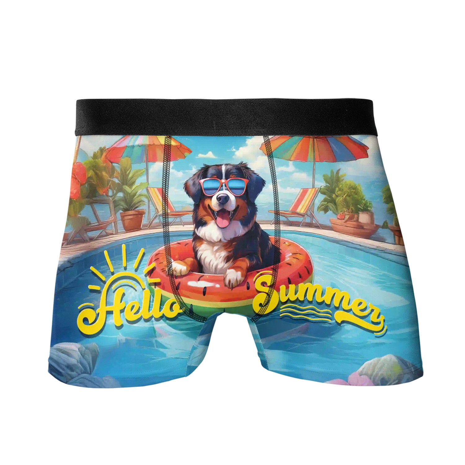 Hello Summer Bernese Mountain Dog Pool Day on Watermelon Float All Over ...