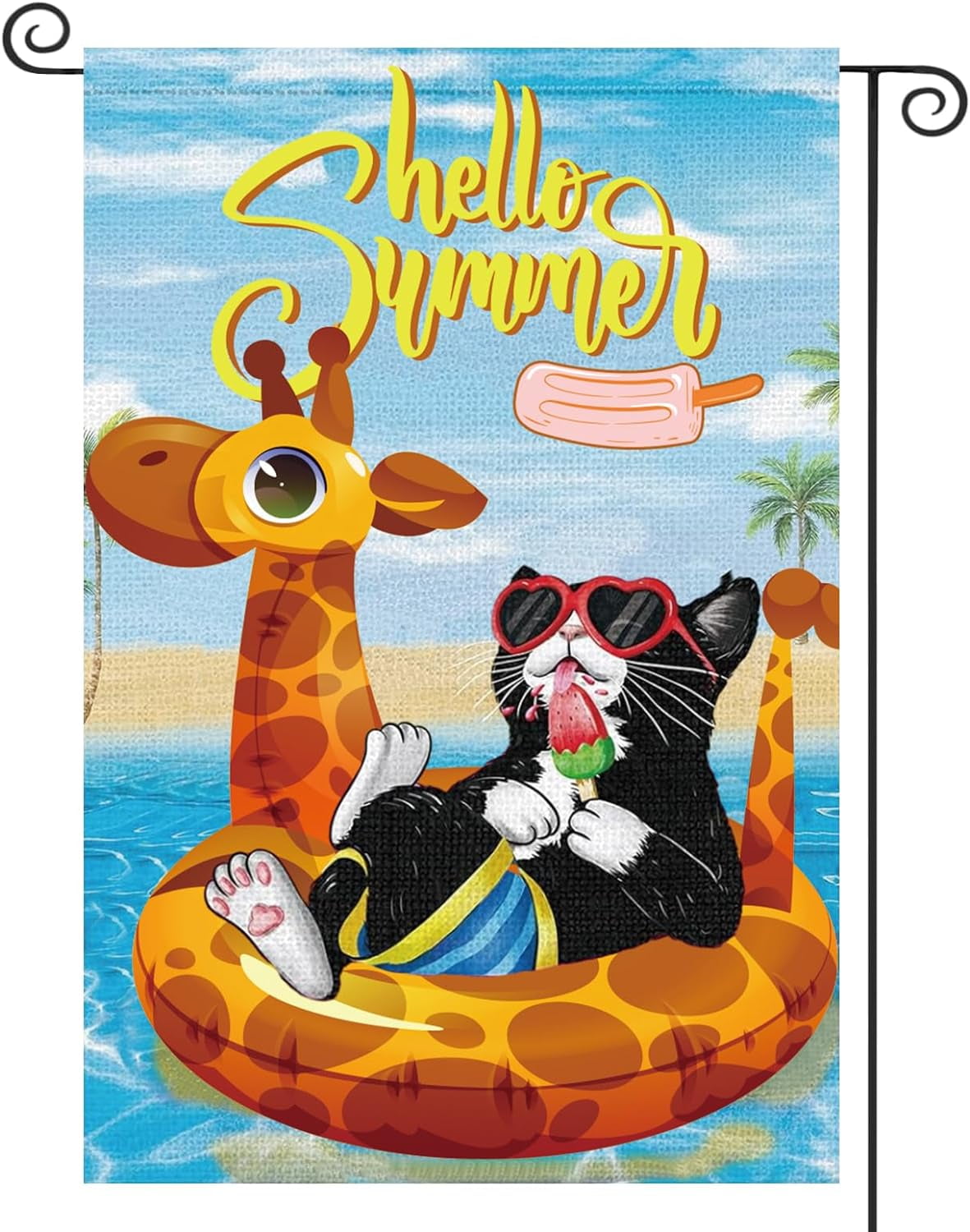 Hello Summer Black Cat Garden Flag Small Beach Pool Garden Yard Flags ...