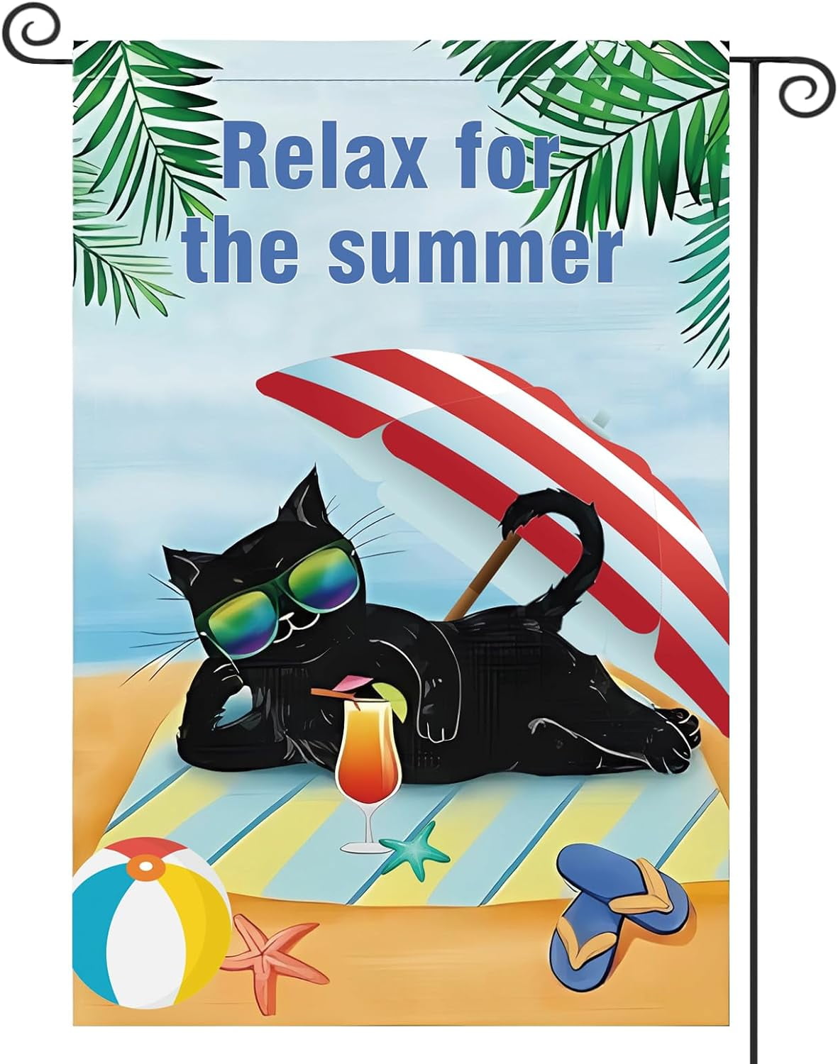 Hello Summer Black Cat Garden Flag Small Beach Pool Garden Yard Flags ...