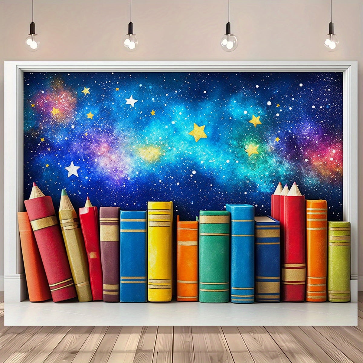 "Hello Summer" Bookshelf Backdrop with Colorful Starry Night Sky ...