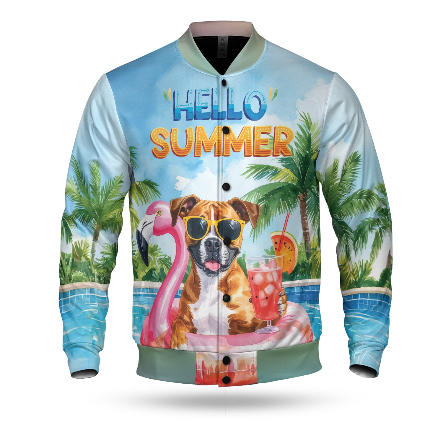 Hello Summer Boxer at Swimming Pool Flamingo Swim Ring All Over Print ...