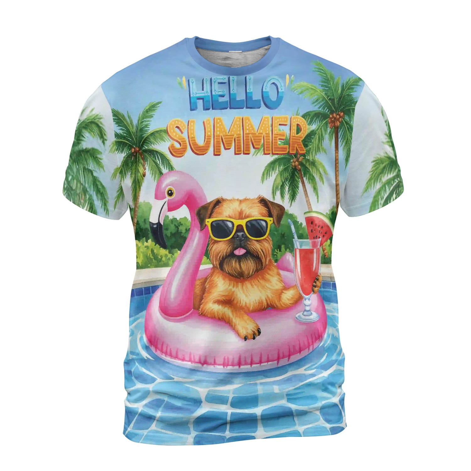Hello Summer Brussels Griffon at Swimming Pool Flamingo Swim Ring All ...