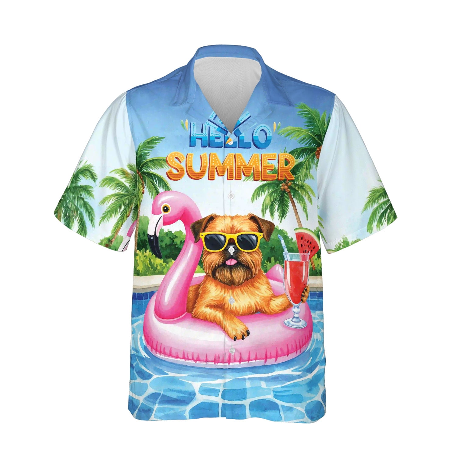 Hello Summer Brussels Griffon at Swimming Pool Flamingo Swim Ring ...