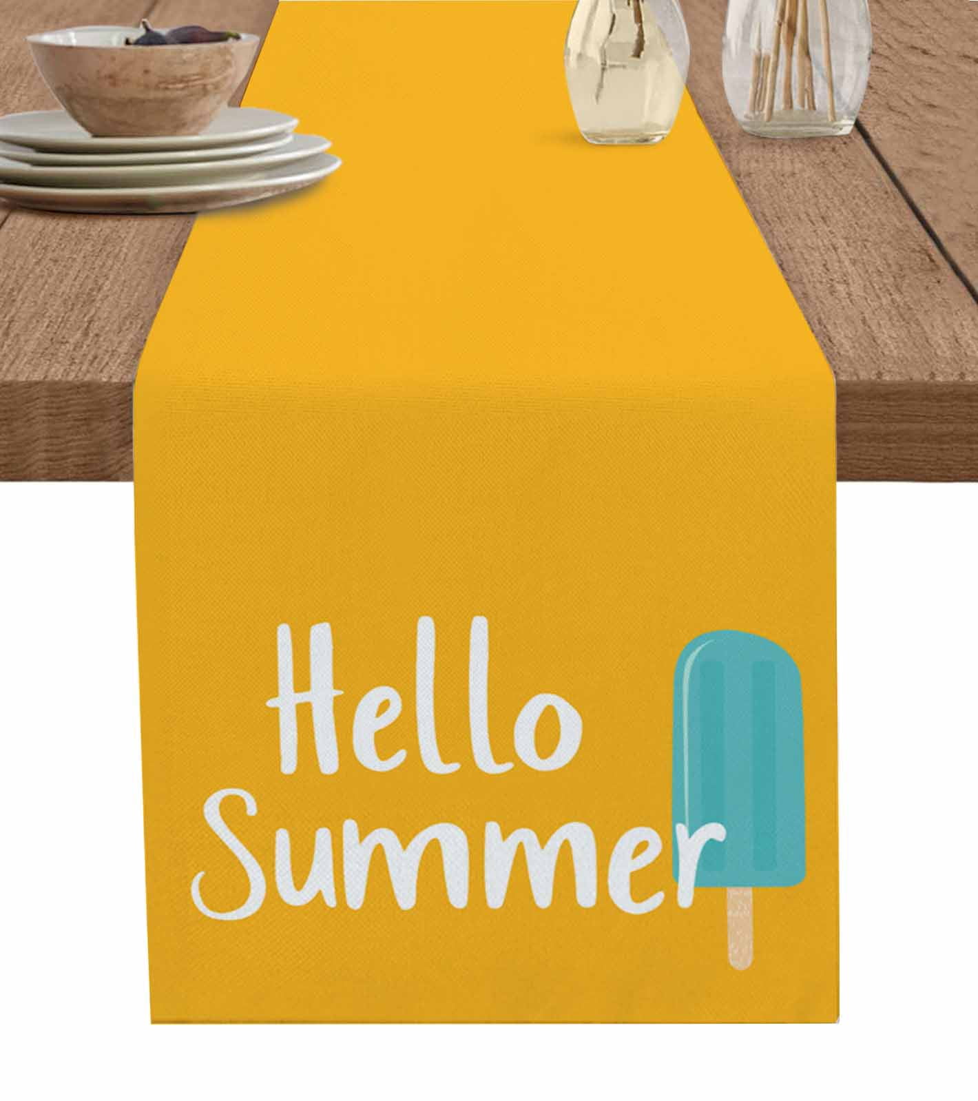 Hello Summer Burlap Cotton Table Runner 13x120 Inches Long, Ice Cream ...