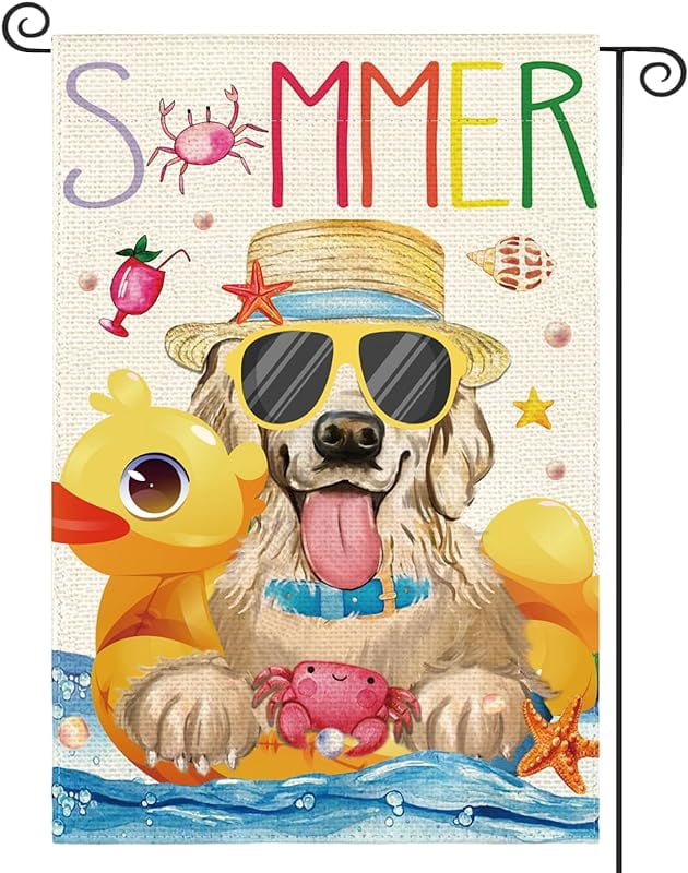 Hello Summer Cat Garden Flag 12x18 Burlap Small Beach Pool Garden Yard ...