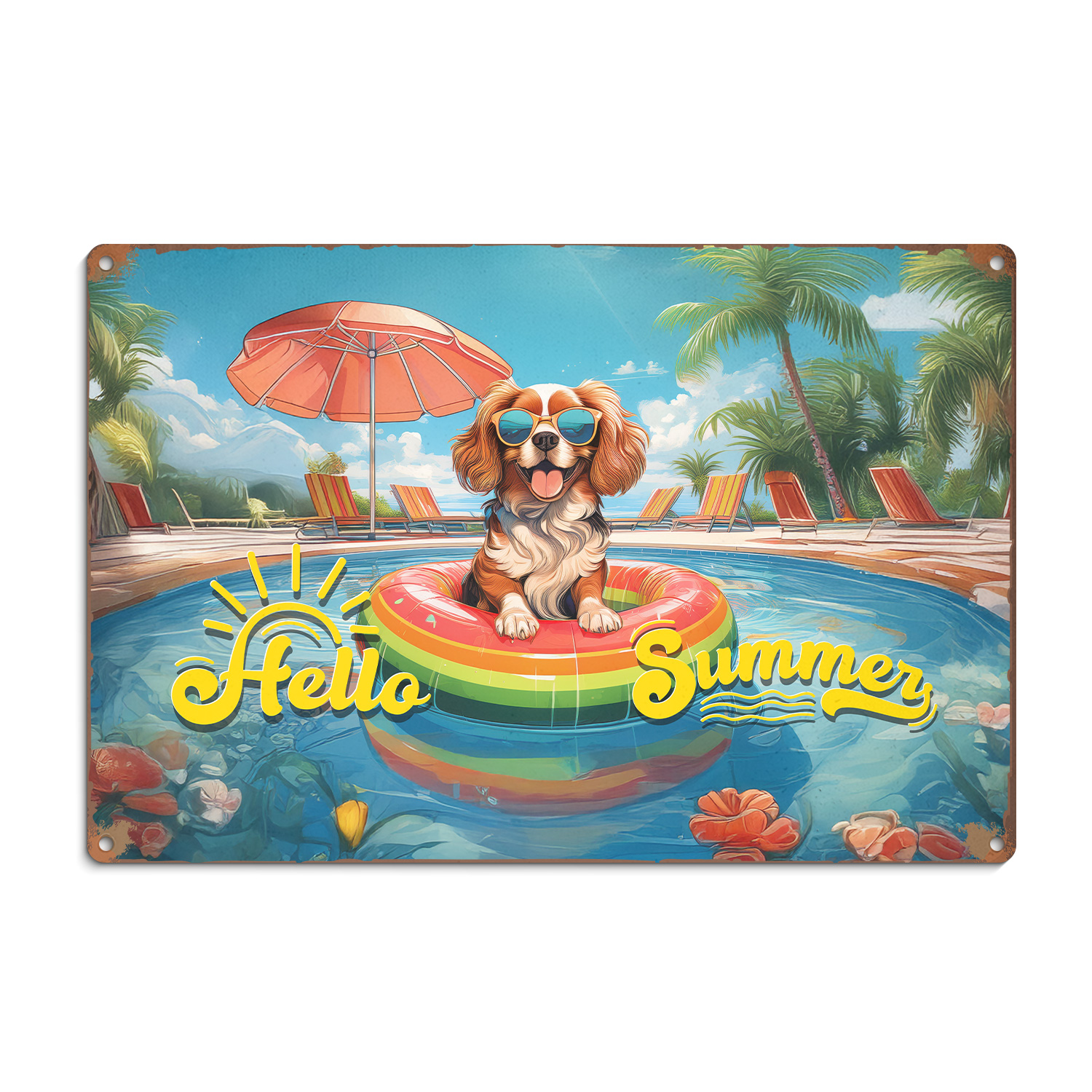 Hello Summer Cavalier King Charles Spaniel Pool Day on Watermelon Float ...