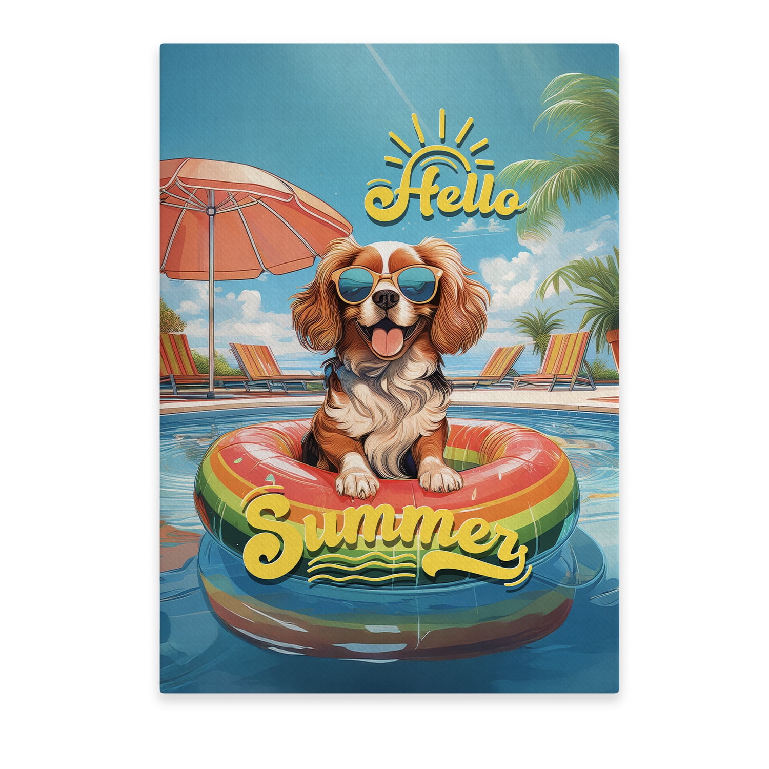 Hello Summer Cavalier King Charles Spaniel Pool Day on Watermelon Float ...