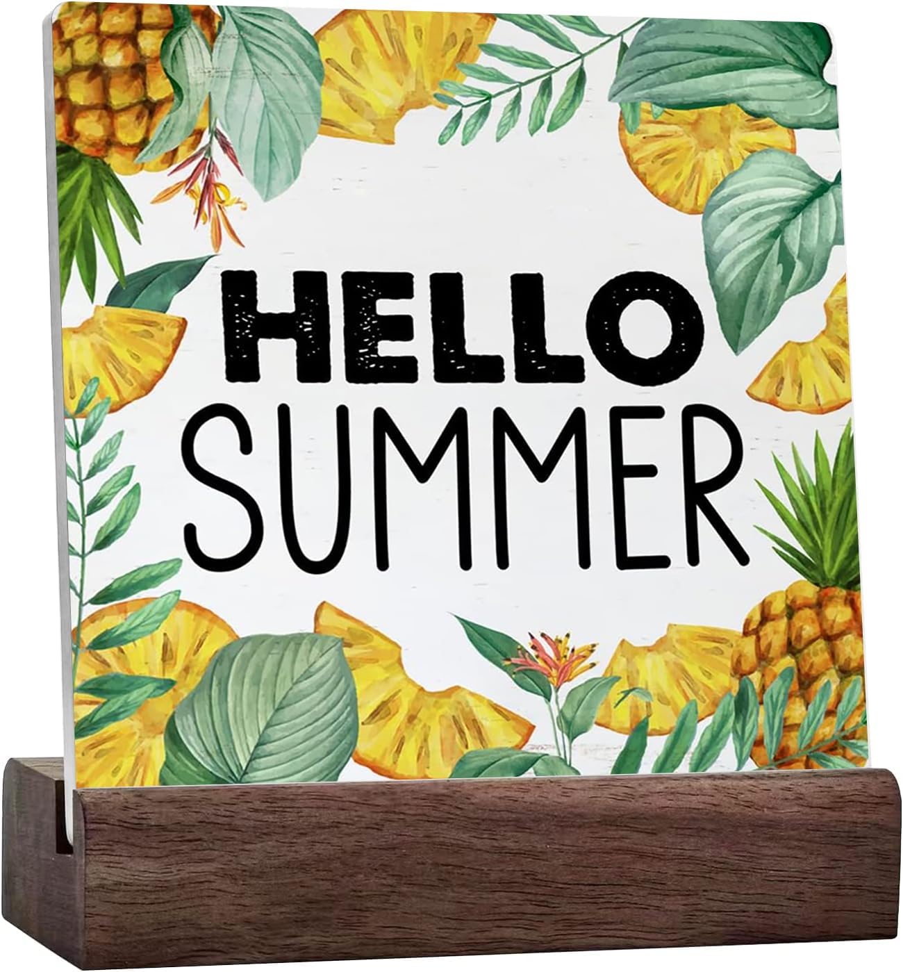 Hello Summer Ceramic Table Sign Pineapple Wood Block Tabletop Sign ...
