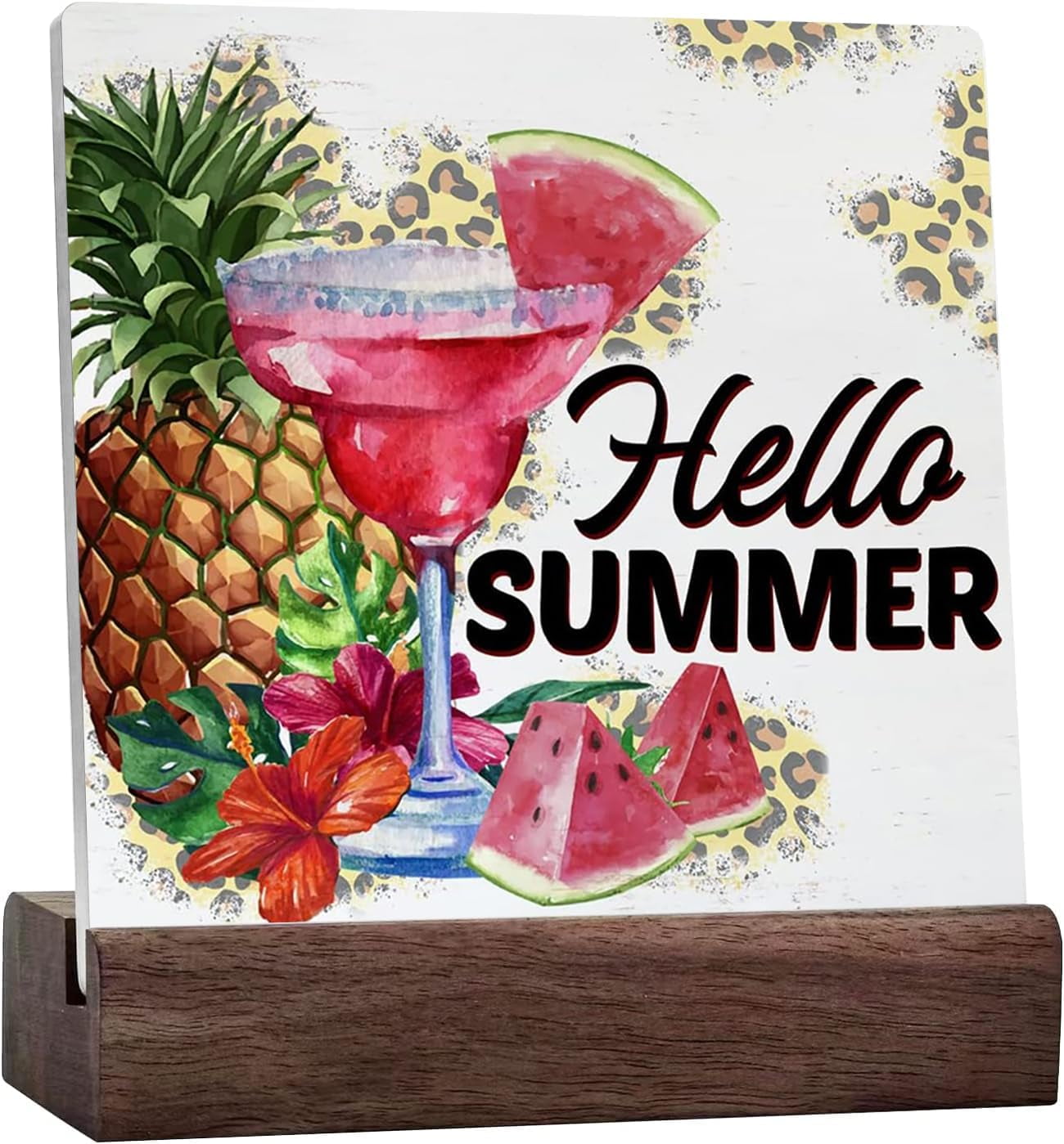 Hello Summer Ceramic Table Sign Summer Fruits Wood Block Tabletop Sign ...