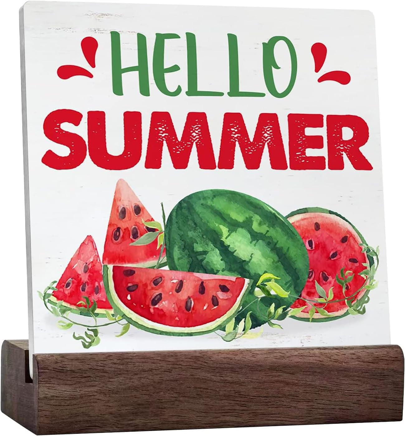 Hello Summer Ceramic Table Sign Summer Watermelons Wood Block Tabletop ...
