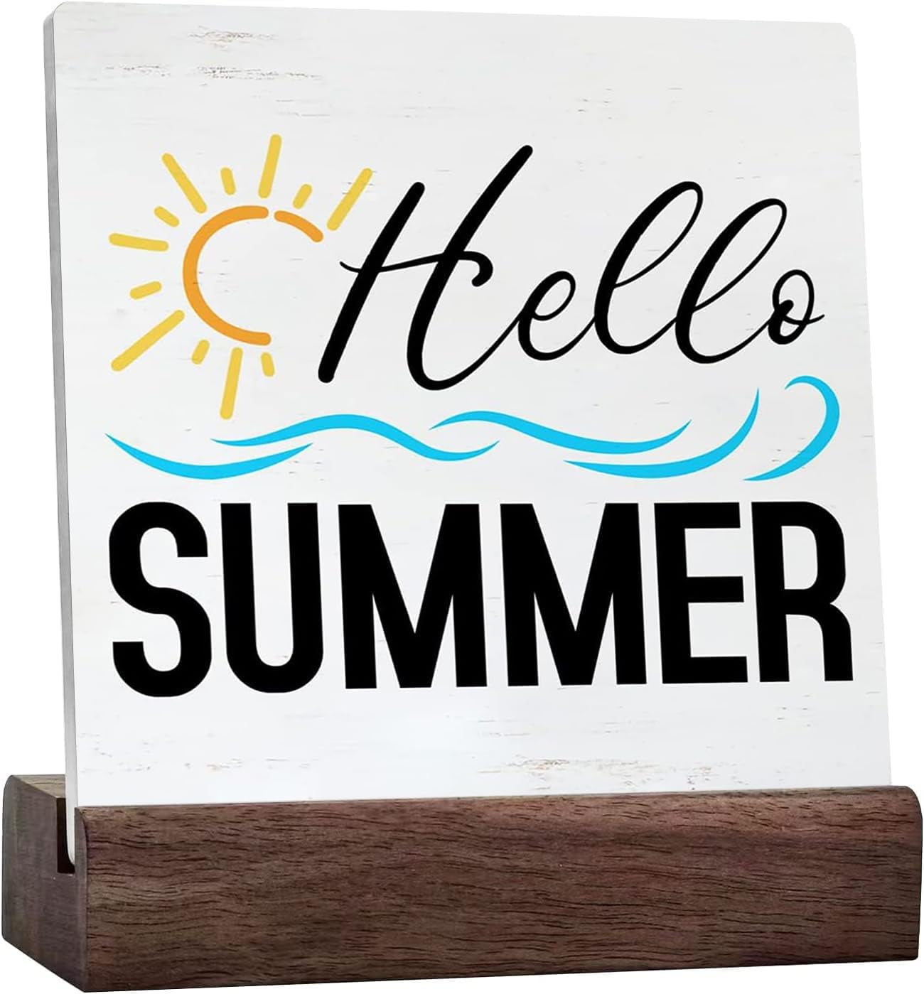 Hello Summer Ceramic Table Sign Wood Block Tabletop Sign Summer Beach ...