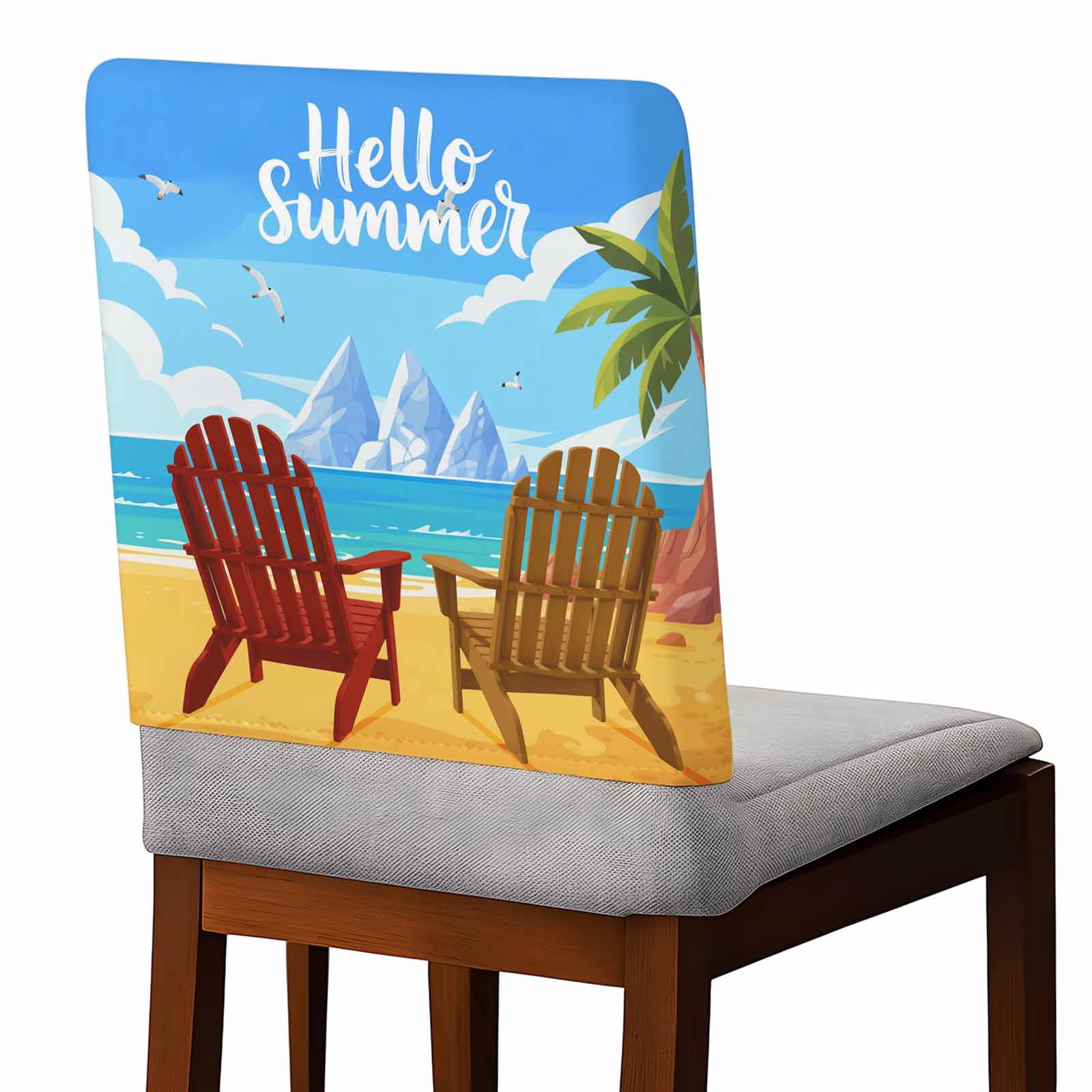 Hello Summer Chair Covers Set of 1 Beach Sandy Chairs Bird Green Tree ...