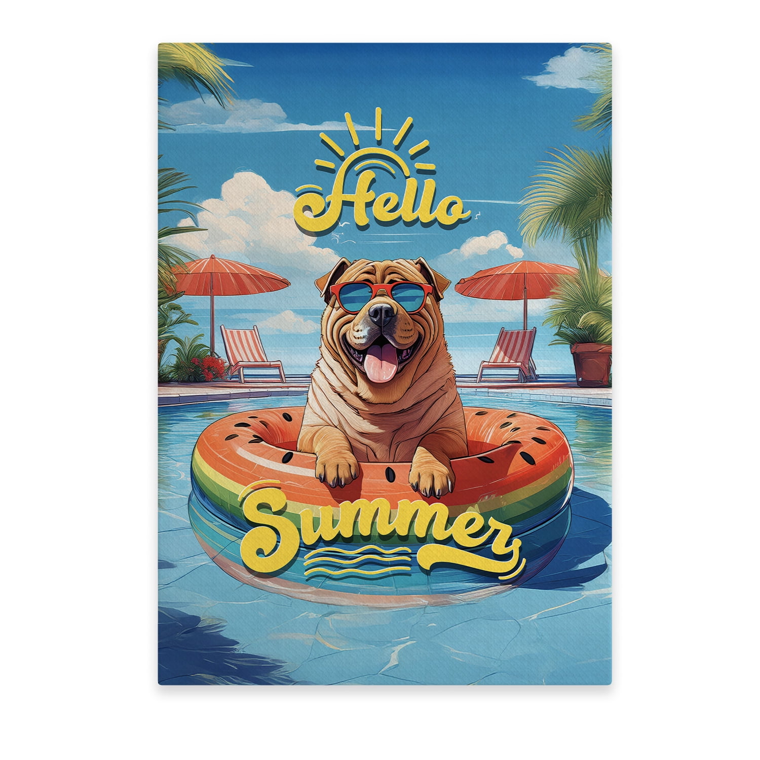 Hello Summer Chinese Shar-Pei Pool Day on Watermelon Float Vertical ...