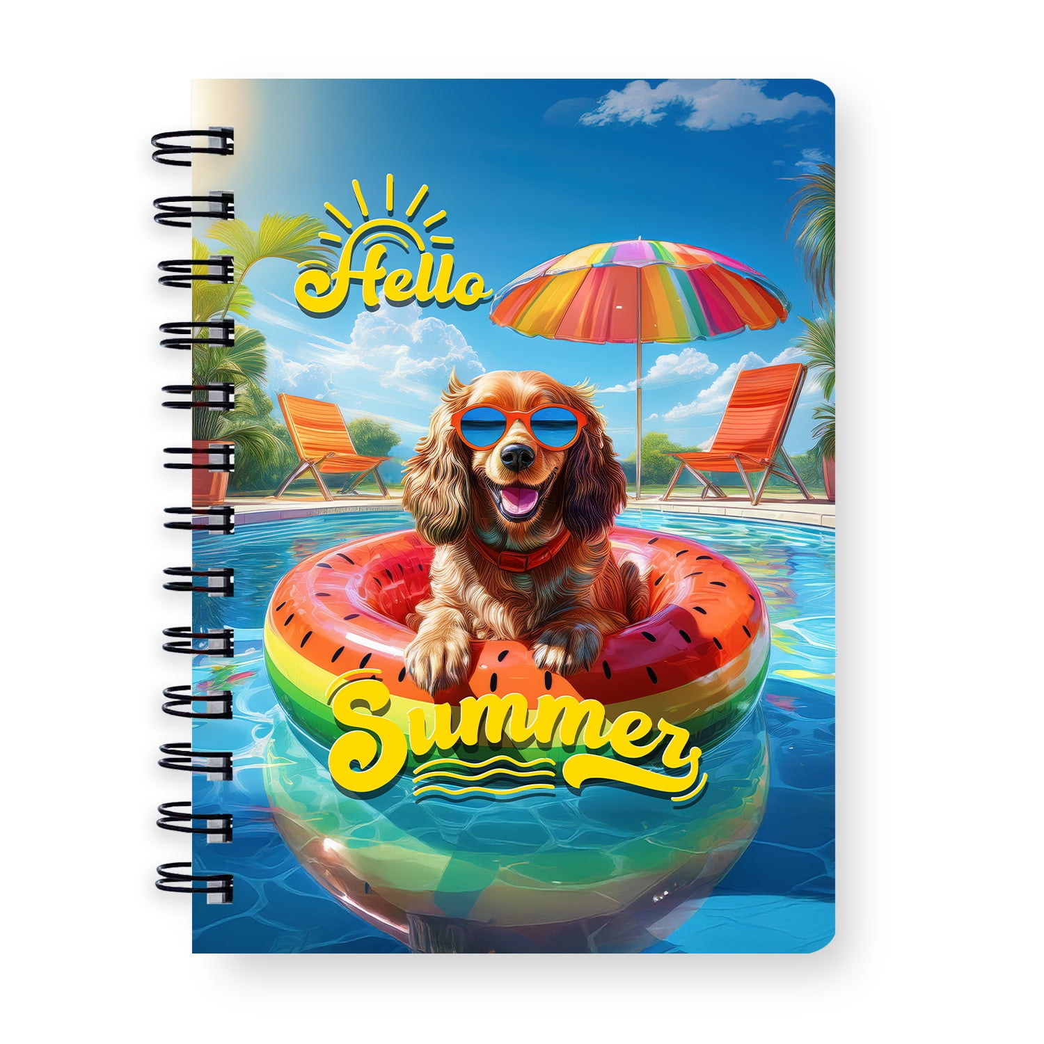 Hello Summer Cocker Spaniel Pool Day on Watermelon Float Spiral Bound ...