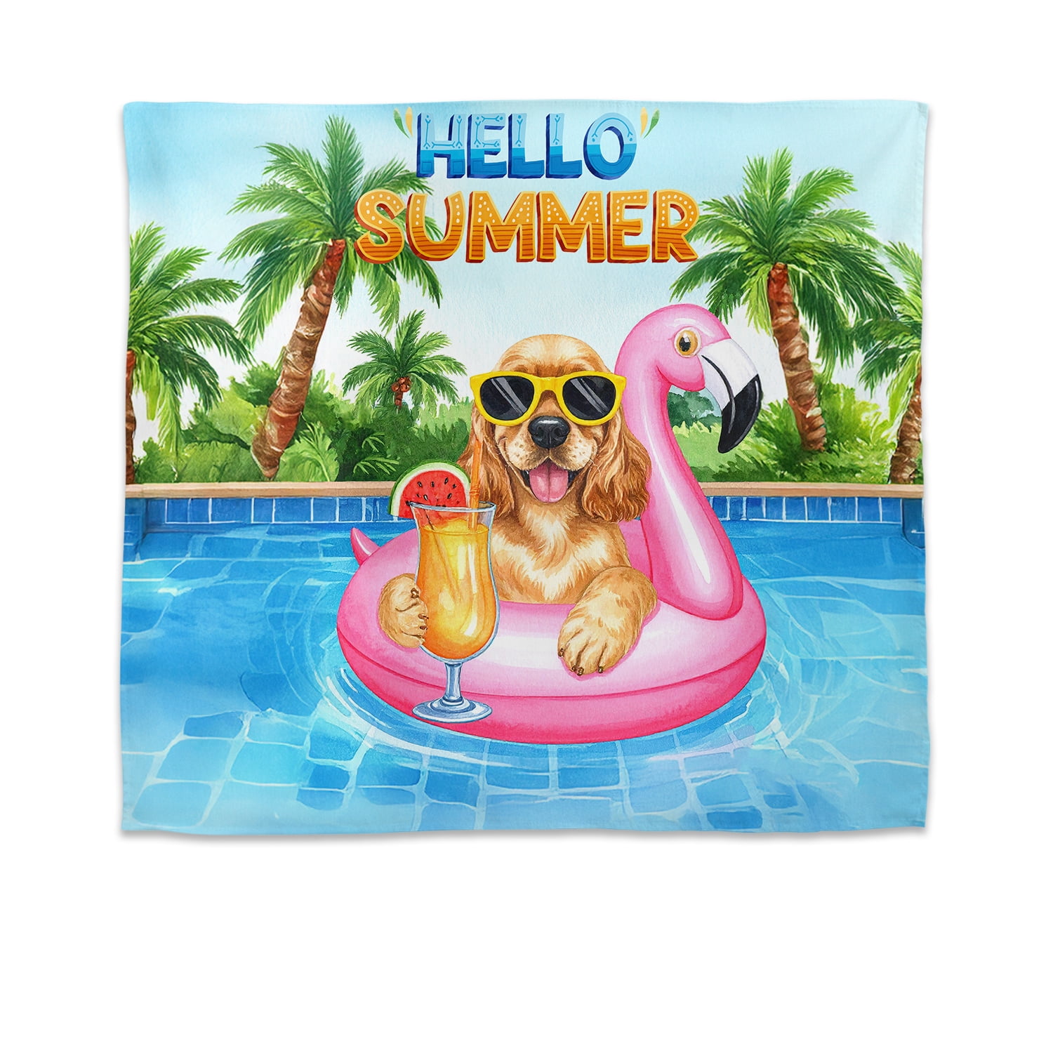 Hello Summer Cocker Spaniel at Swimming Pool Flamingo Swim Ring ...
