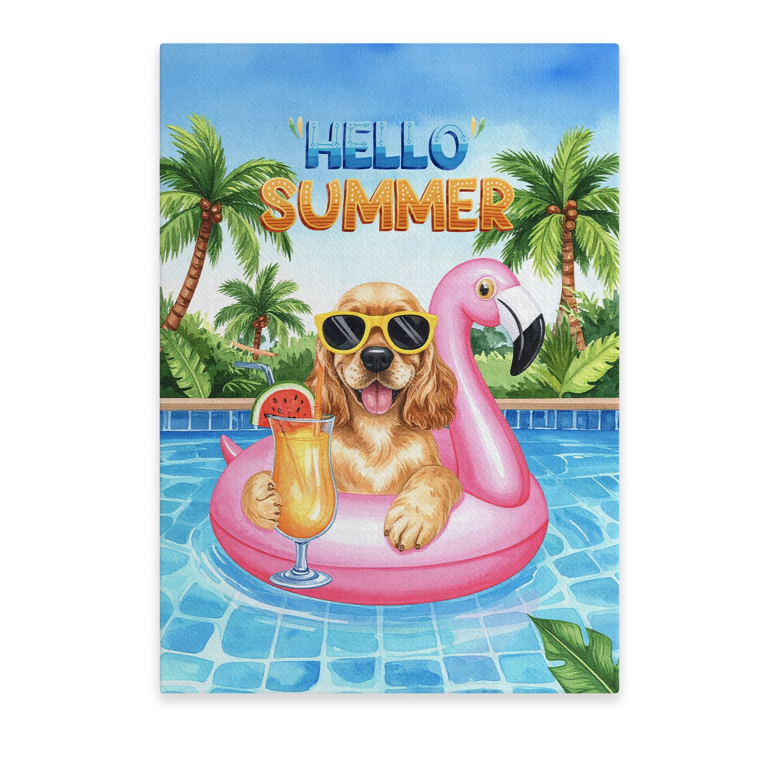 Hello Summer Cocker Spaniel at Swimming Pool Flamingo Swim Ring ...