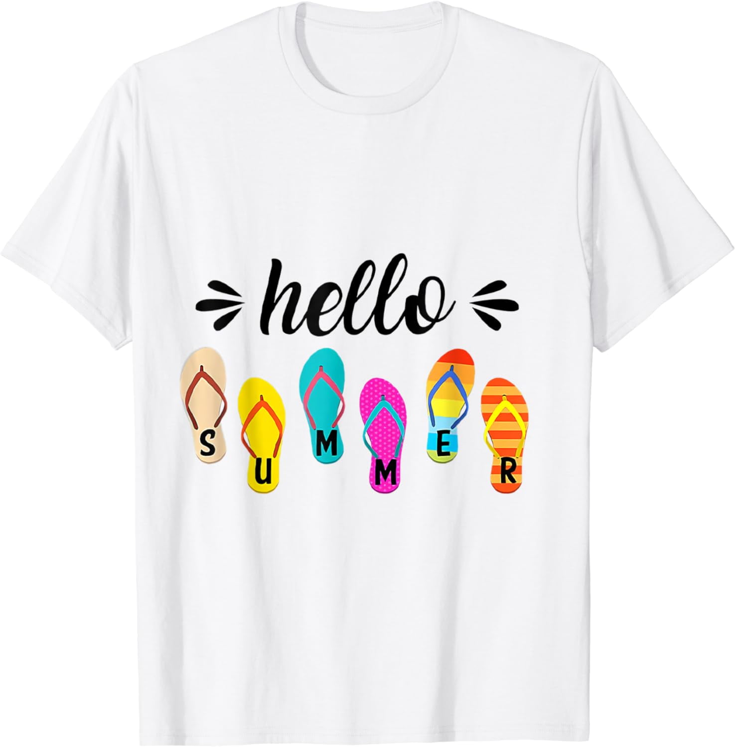 Hello Summer Colorful Flip Flops Beach Vacay SummertimeFunny T-Shirt ...
