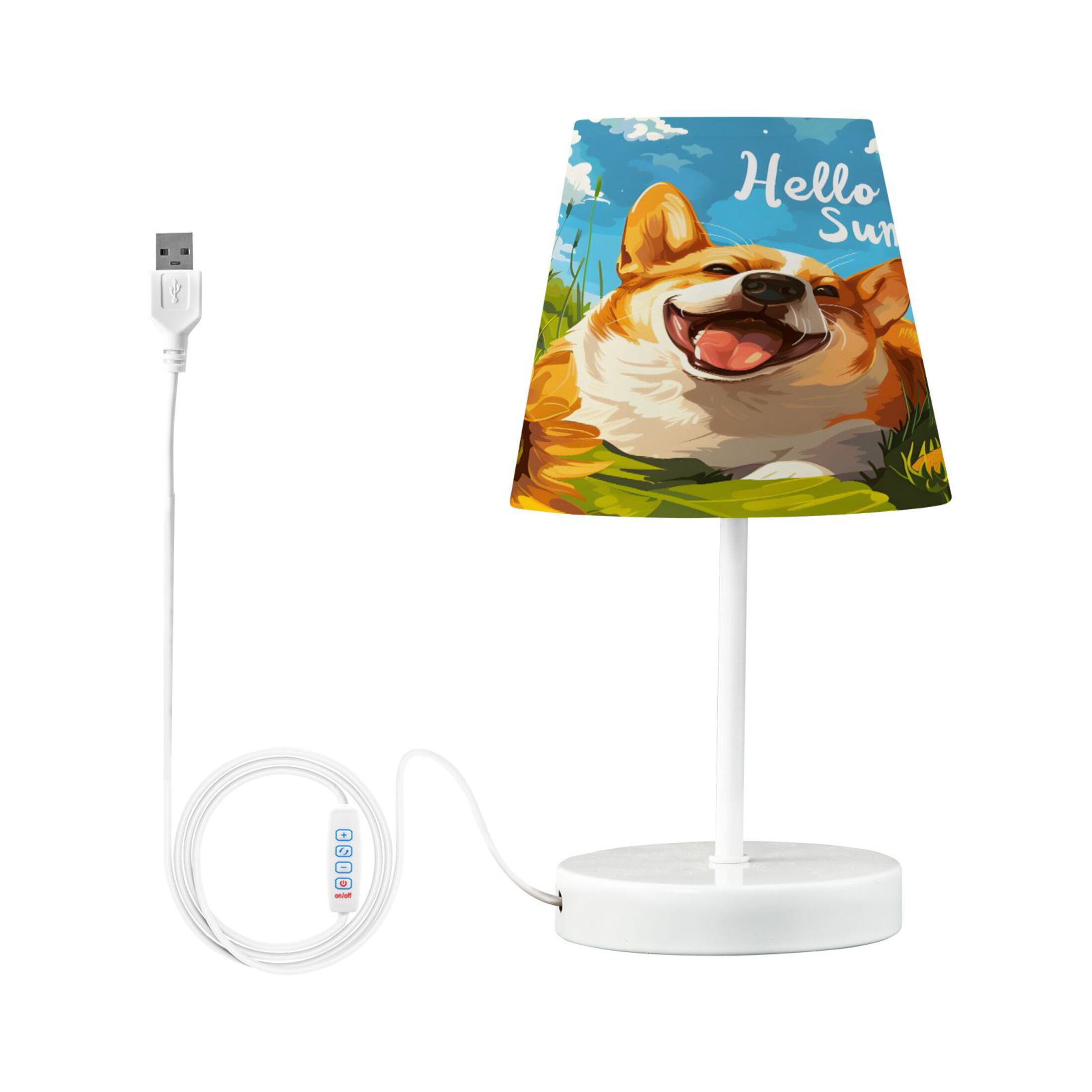Hello Summer Corgi Dog Sunflower Desk Lamp LED Table Nightstand Lamps ...