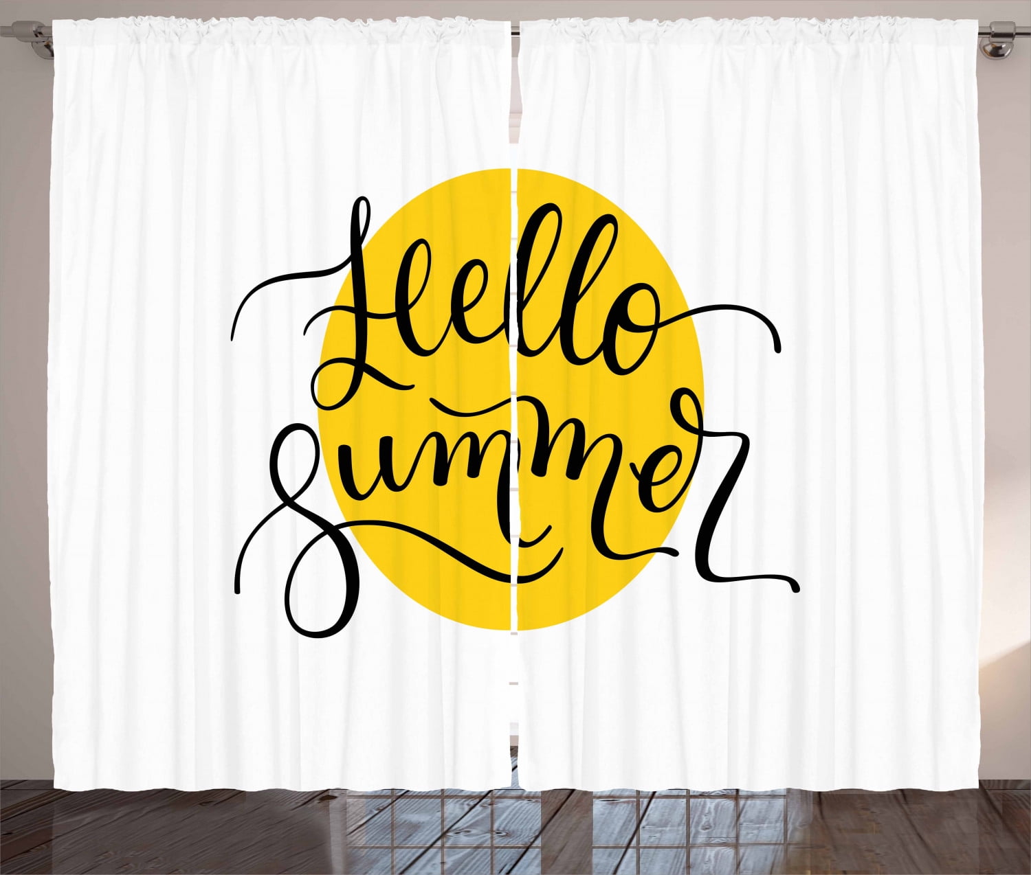 Ambesonne Hello Summer Curtains 2 Panel Set, Letters on Yellow, 108" x ...
