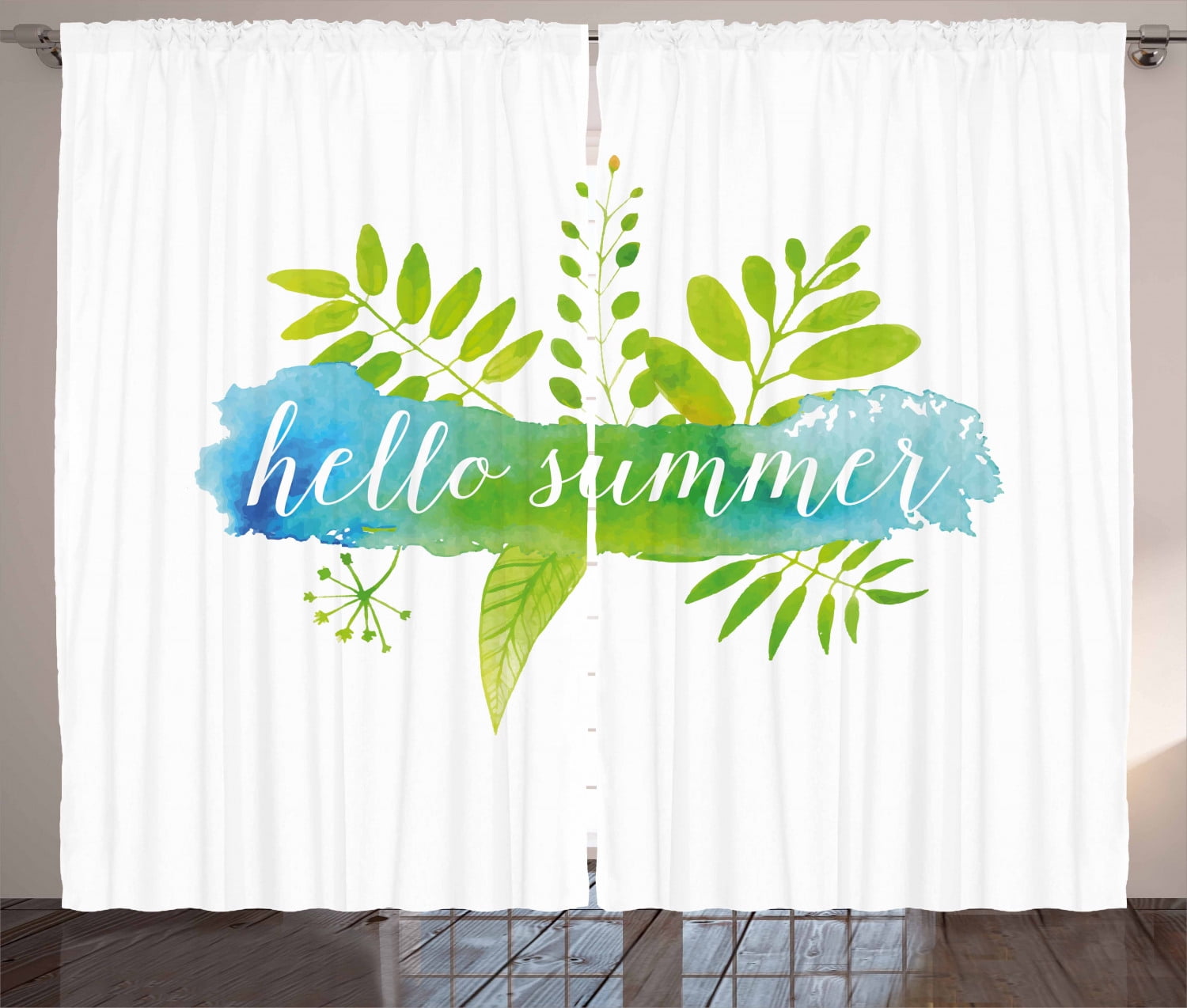 Hello Summer Curtains 2 Panels Set, Verdant Foliage Detailed Images ...