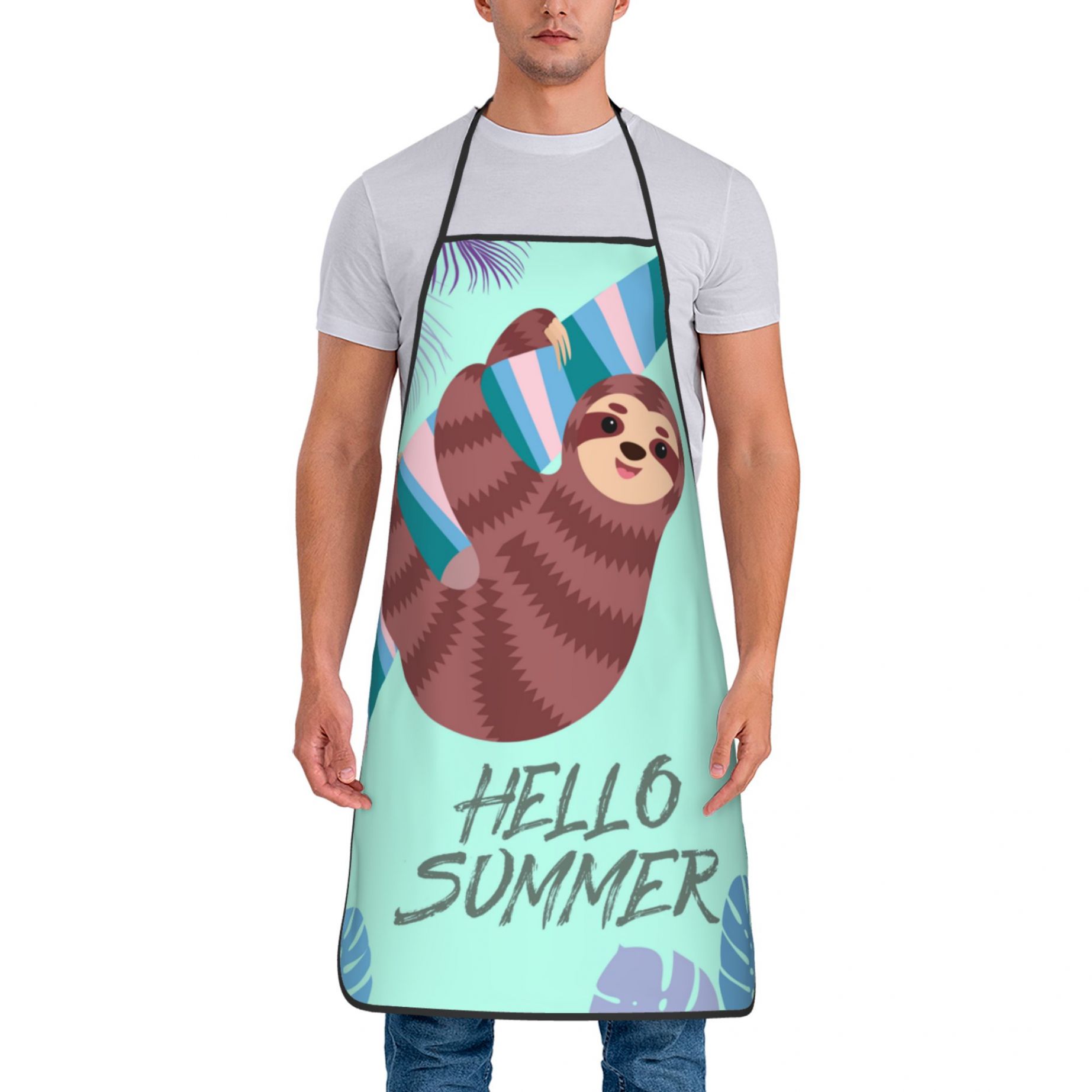 Hello Summer Cute Sloth Aprons for Women Men Waterproof Apron Kitchen ...
