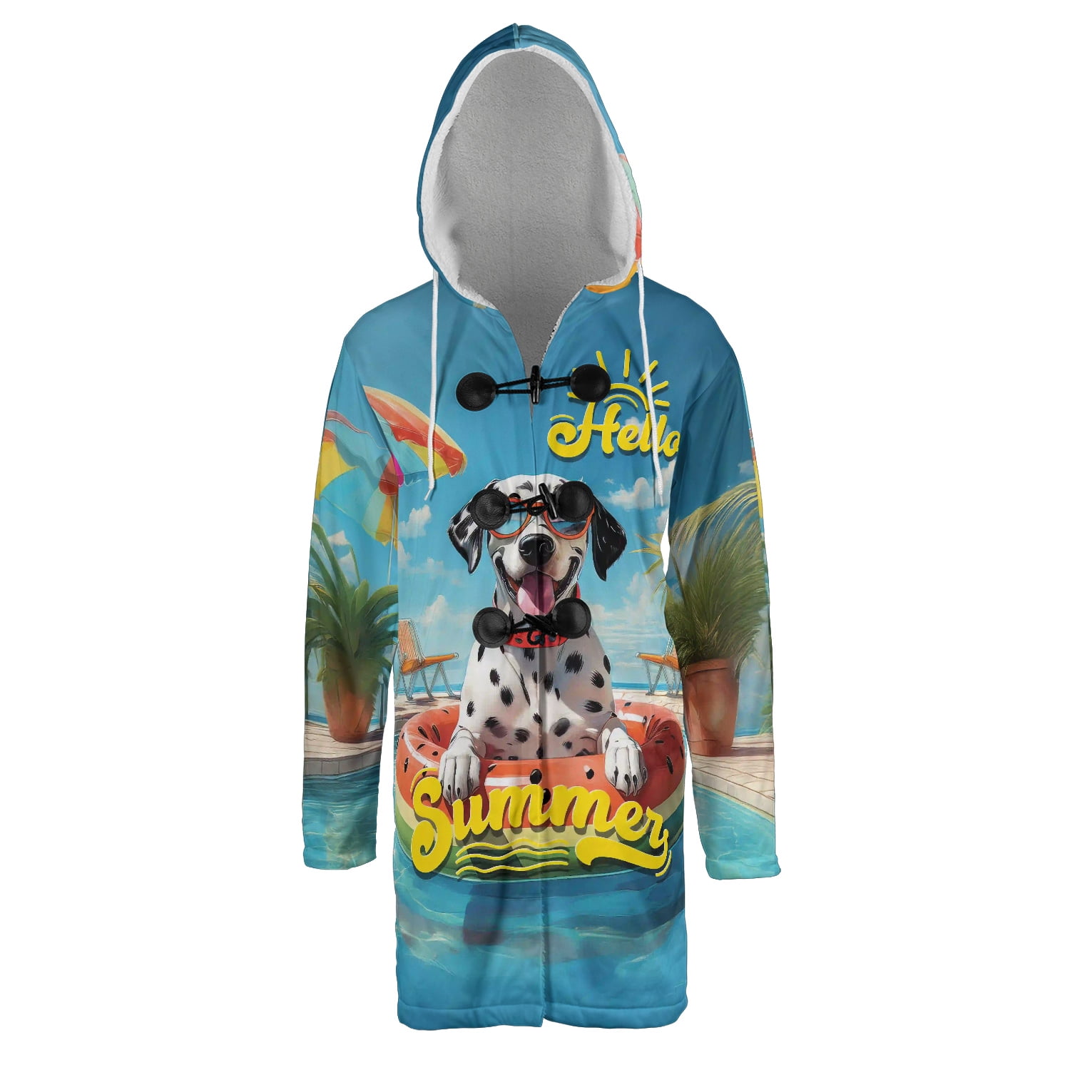 Hello Summer Dalmatian Pool Day on Watermelon Float All Over Print 3D Hooded Duffle Toggle Coat ...