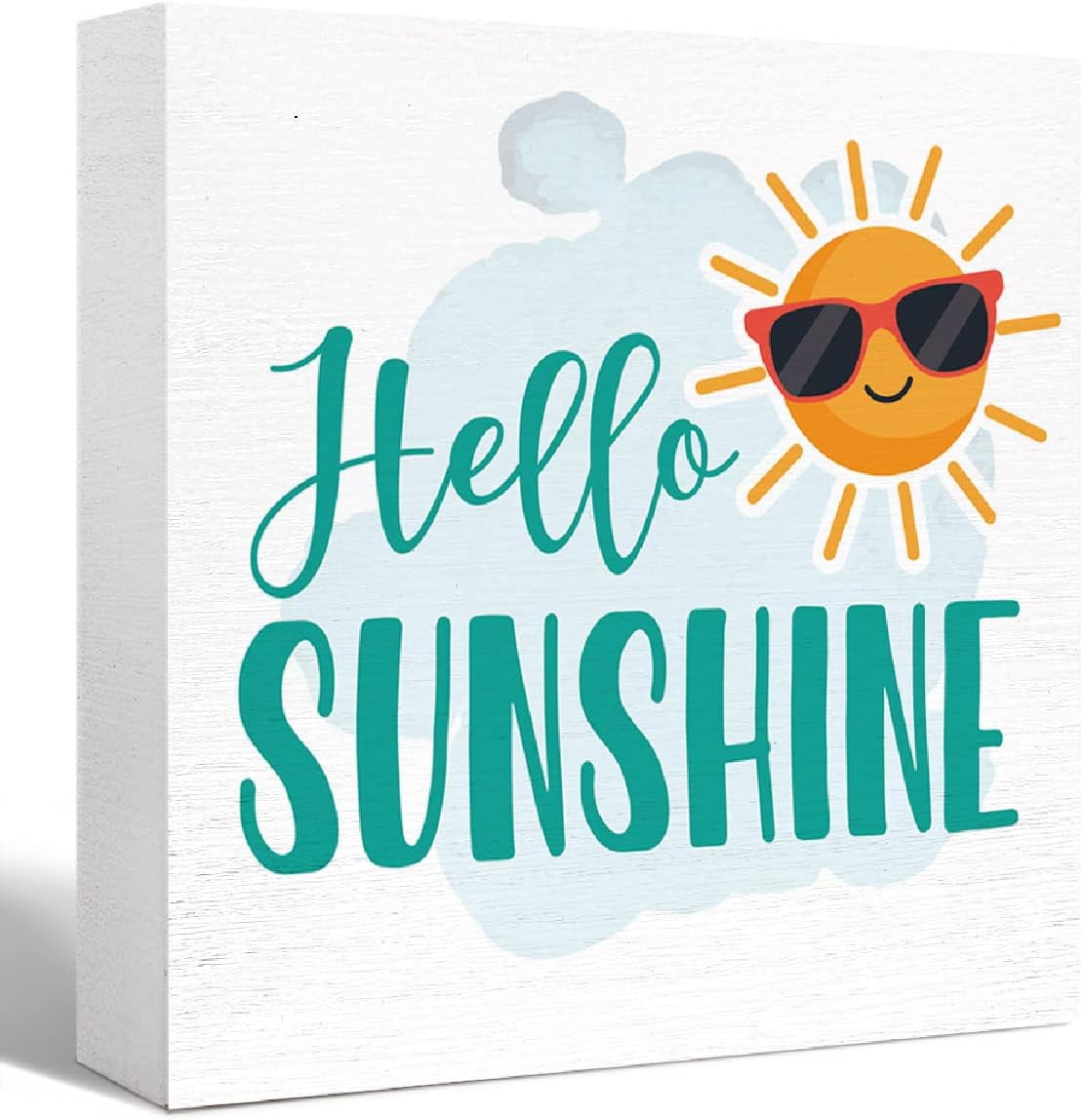 Hello Summer Decor Wood Box Sign Summer Sunshine Wooden Block Sign Desk ...